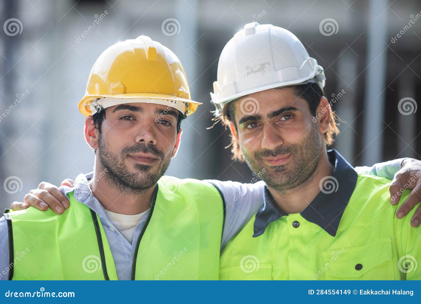 Portrait Man Engineer Standing at Construction Site Forward. Workers ...