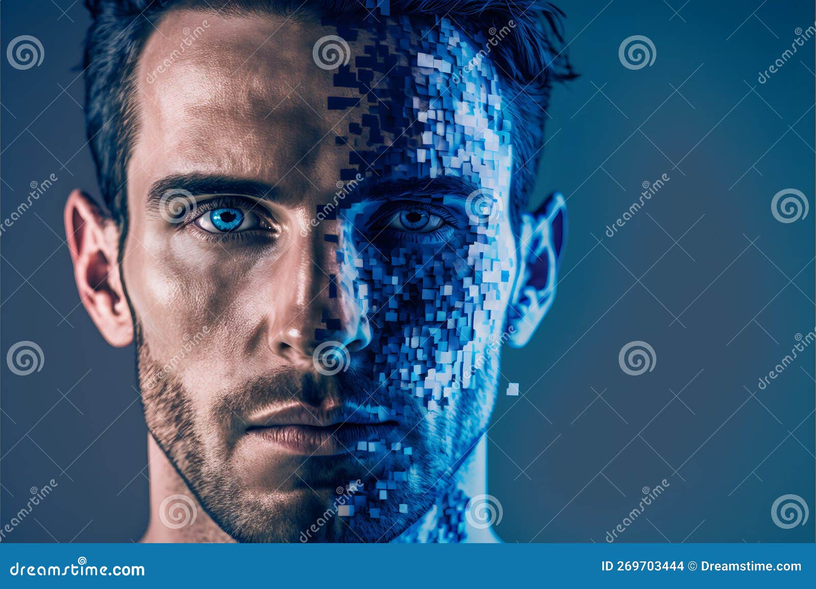 Portrait of Man with Face Composed of Pixels Created with Generative AI ...