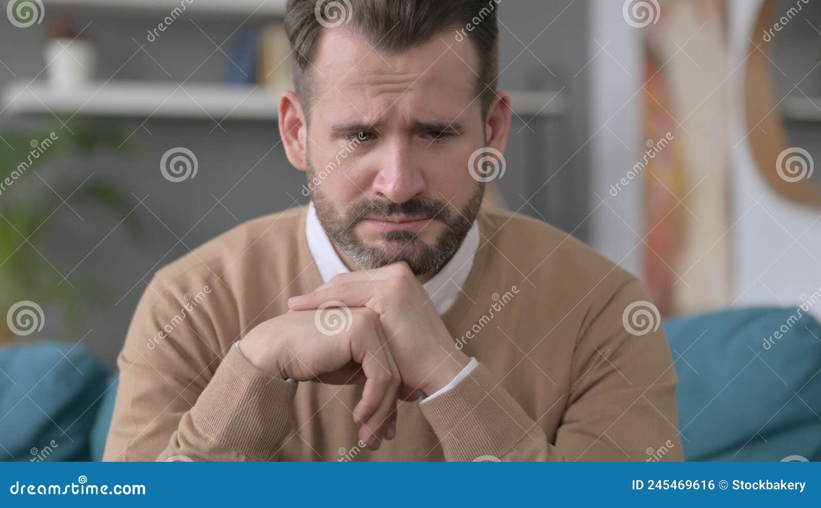 Portrait of Man Feeling Worried at Home Stock Photo - Image of concern ...