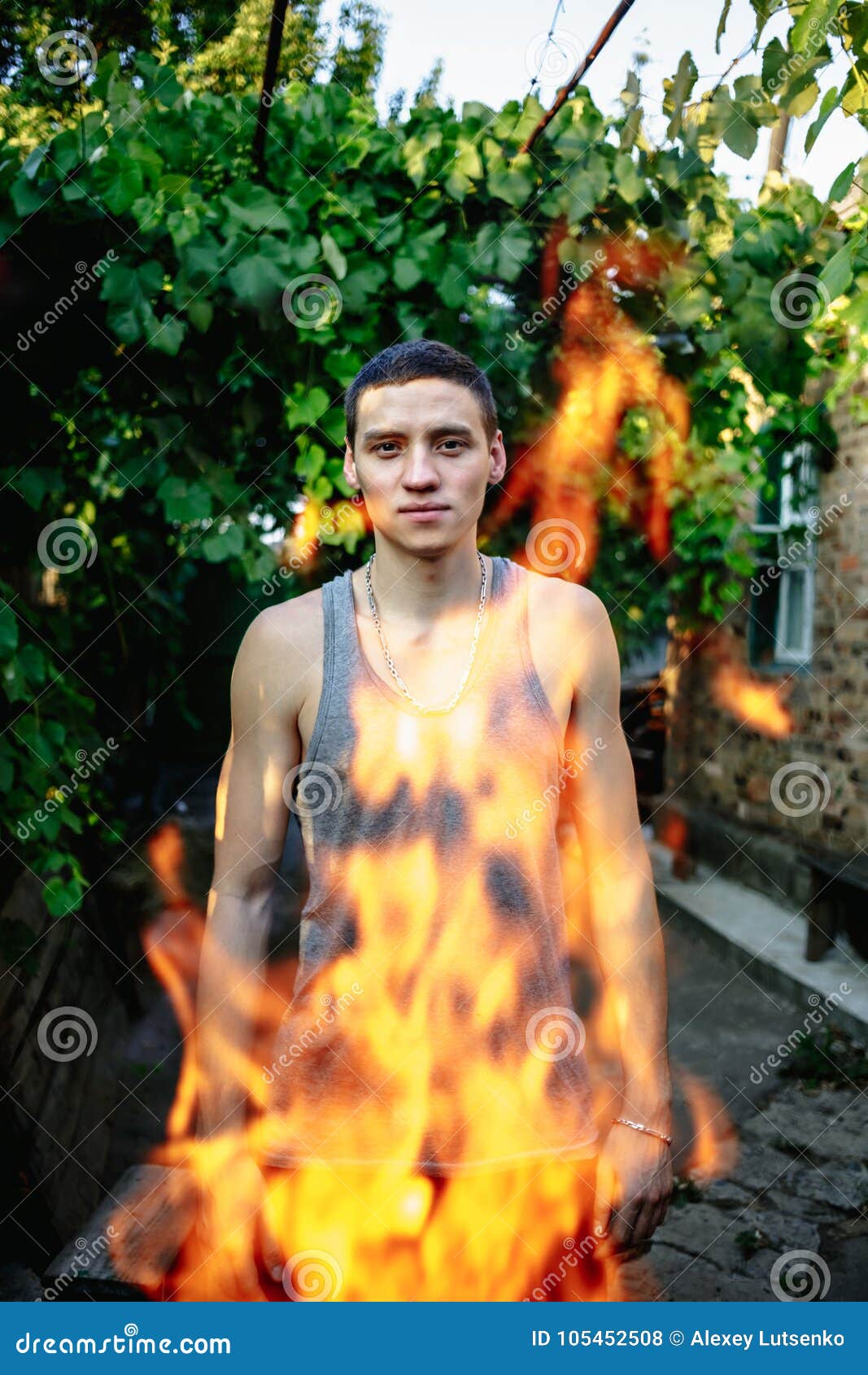 Portrait of a Man in a Flame of Fire. Stock Photo - Image of cooking ...