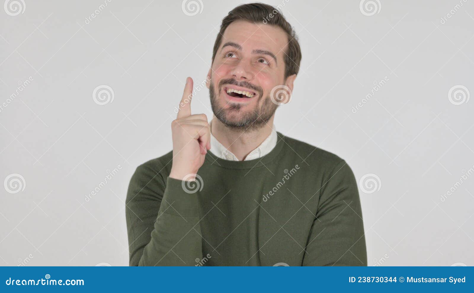Portrait of Man Getting Idea while Thinking, White Screen Stock Photo ...