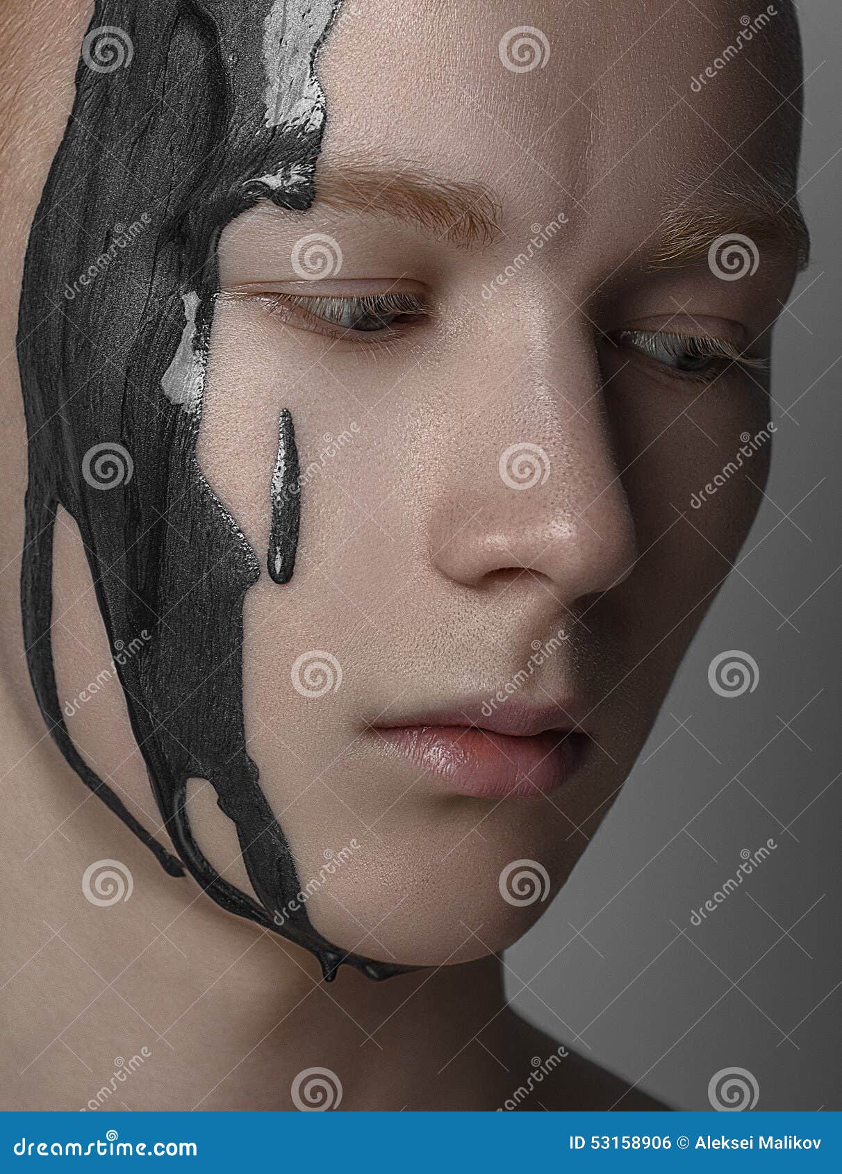 Portrait of a Man with Gray Paint on the Face Stock Photo - Image of ...