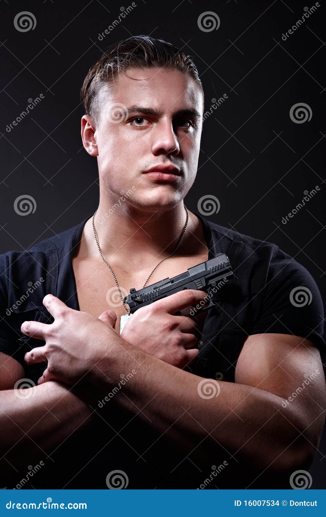 Portrait of man with a gun stock photo. Image of growth - 16007534
