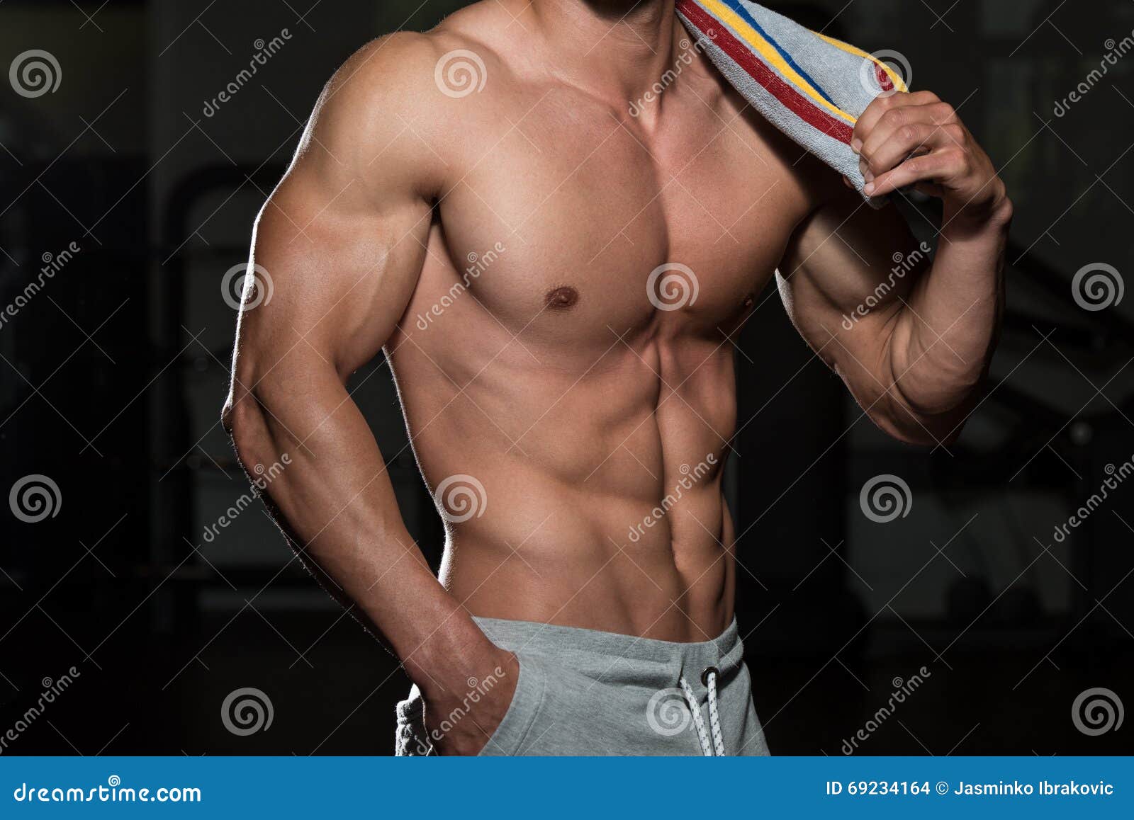 Portrait of a Man in Gym with Towel Stock Photo - Image of exercise ...