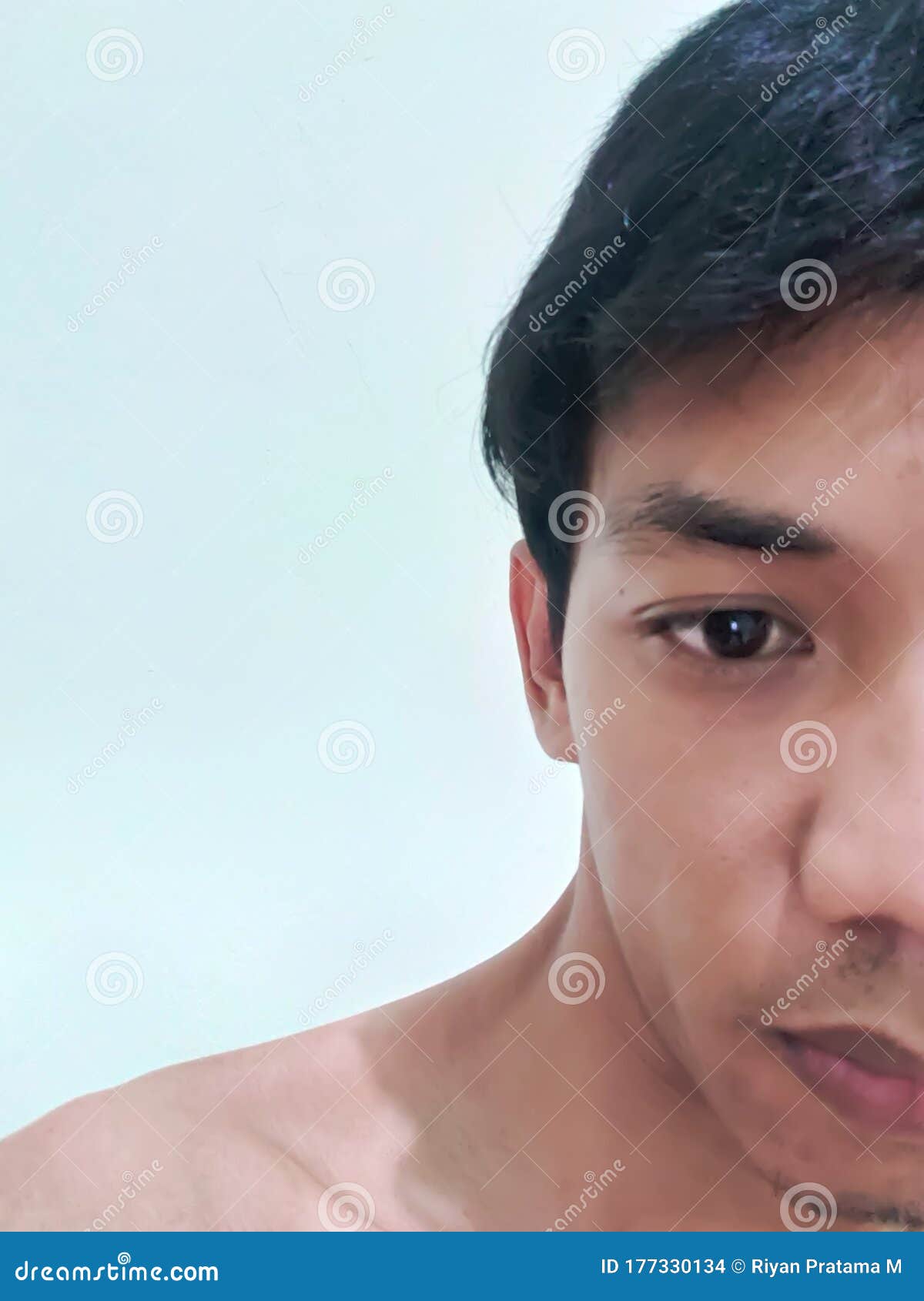 Portrait of a Man with a Half-face in Front of a Camera Stock Photo ...