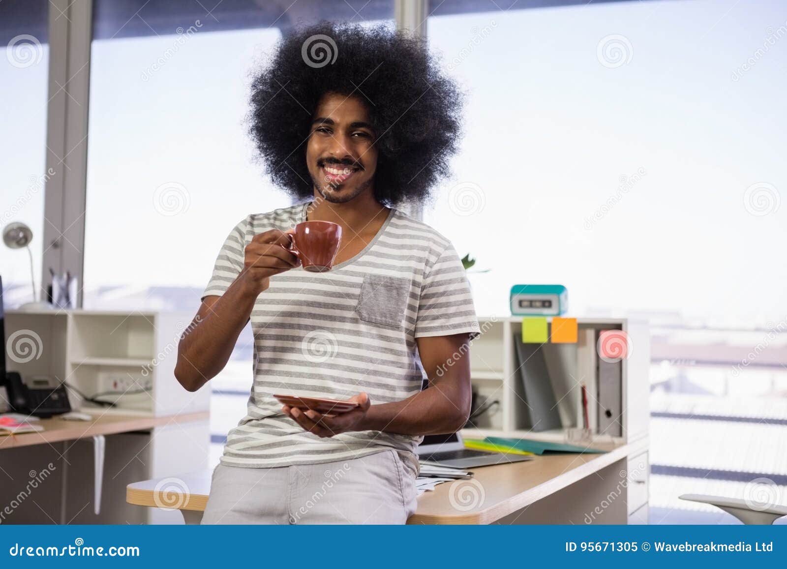 Portrait of Man Having Coffee in Office Stock Image - Image of indoors ...