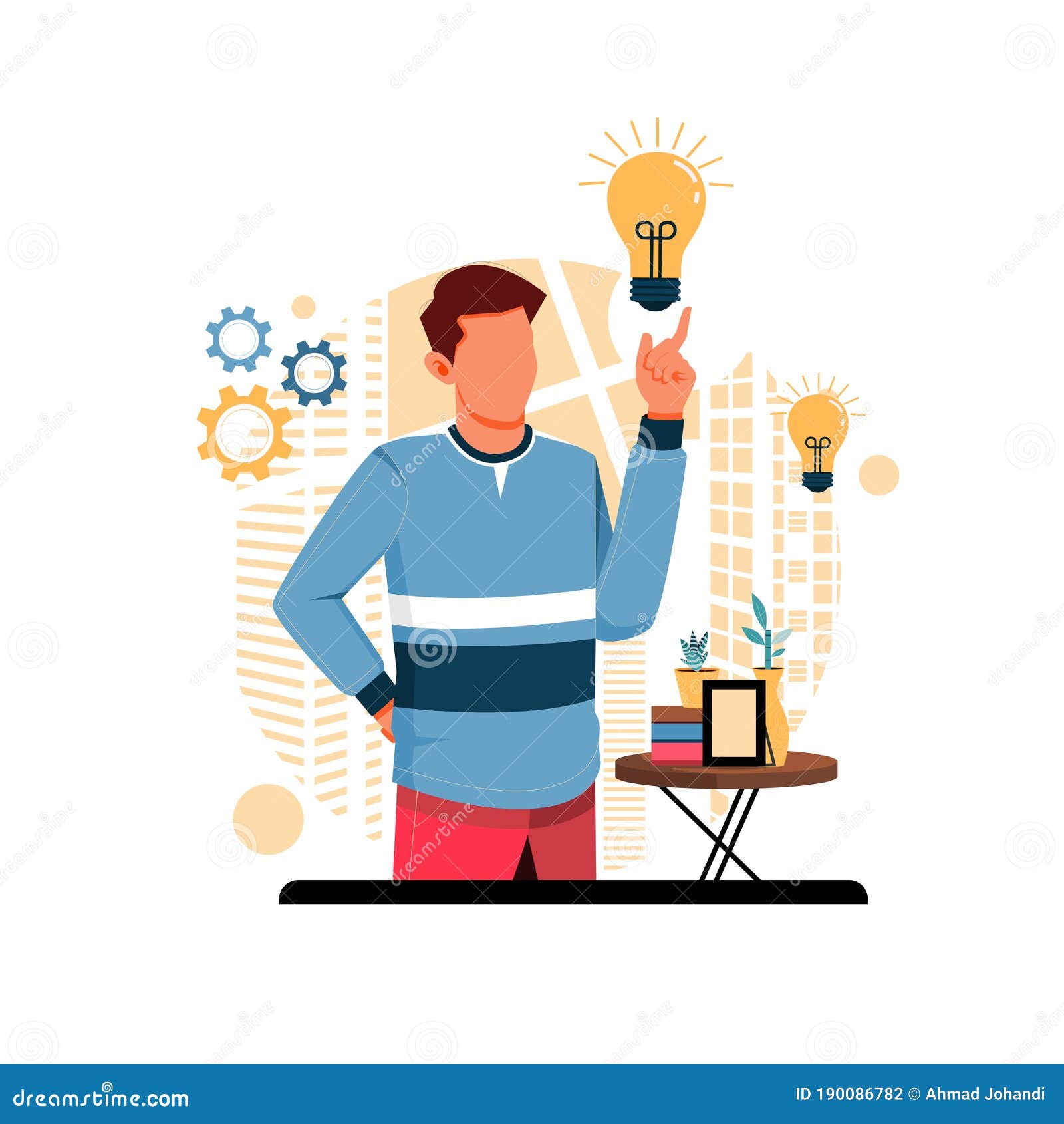 A Portrait of Man Having an Idea, a Flat Design Concept. Vector ...