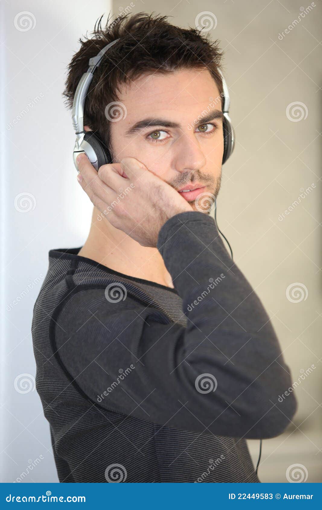 Portrait of Man with Headphones Stock Image - Image of music, leisure ...