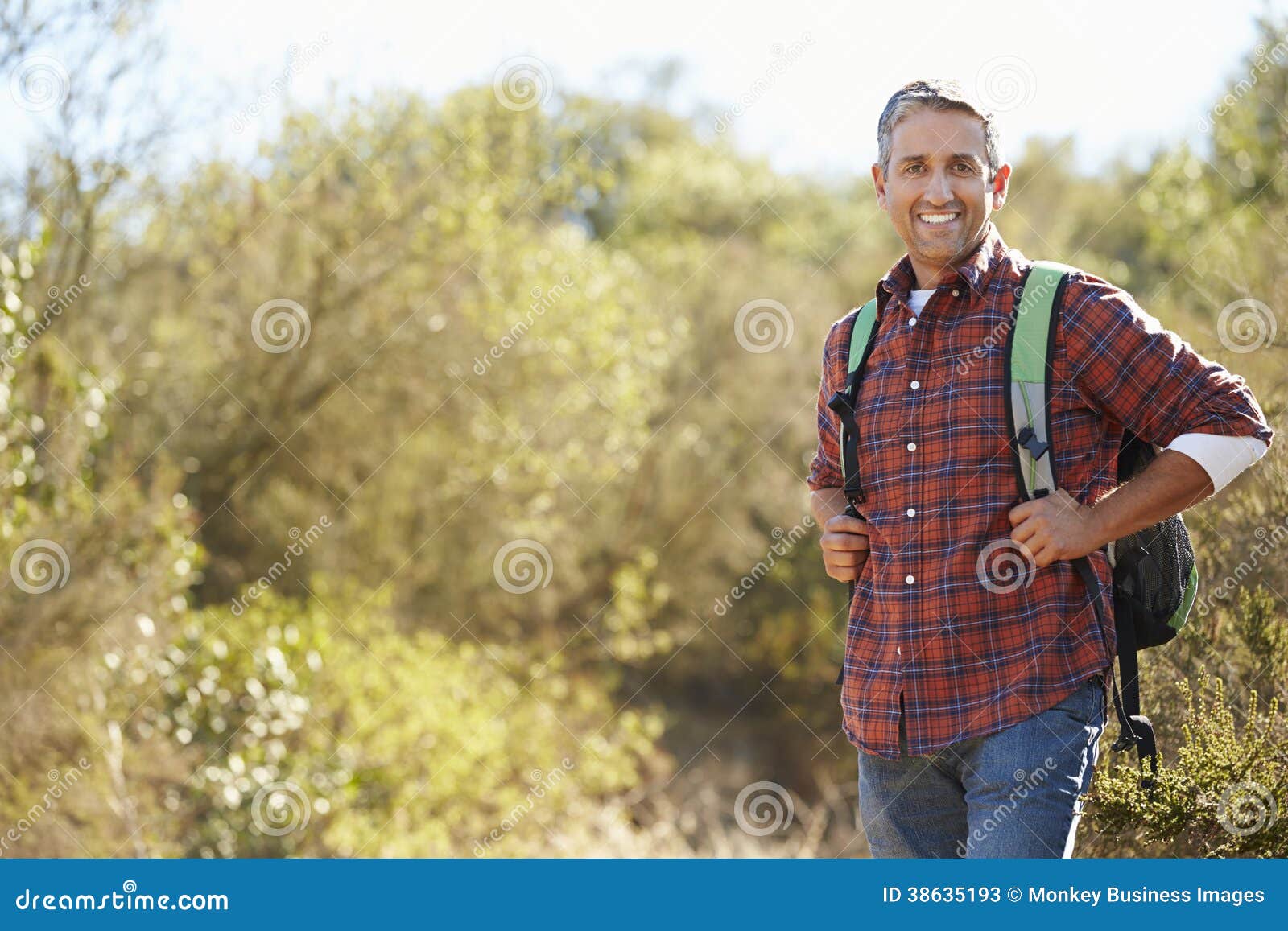Portrait of Man Hiking in Countryside Stock Image - Image of aged, fall ...