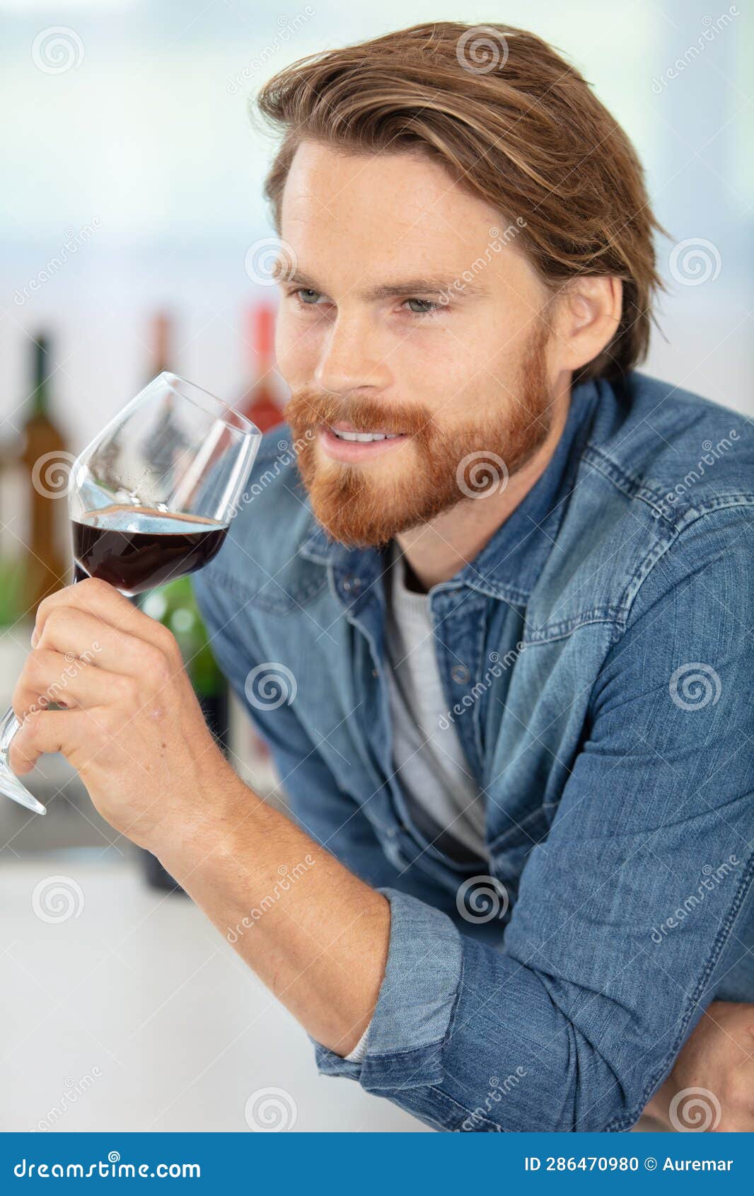 Portrait Man Holding Wine Glass and Smiling Stock Photo - Image of ...