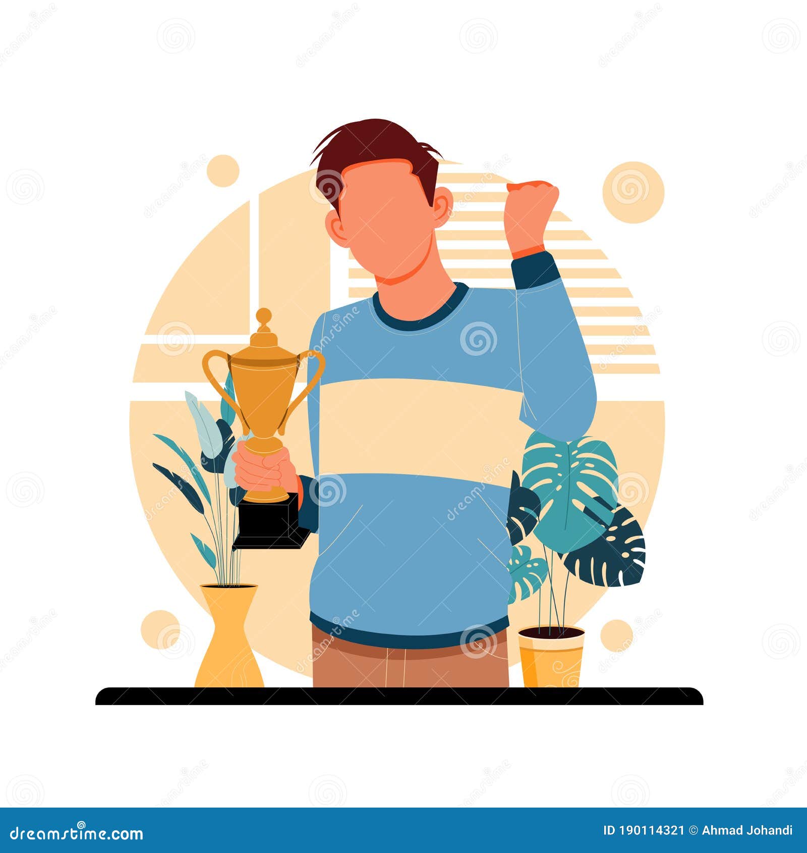 Portrait of Man Holds the Trophy, Flat Design Concept. Vector ...