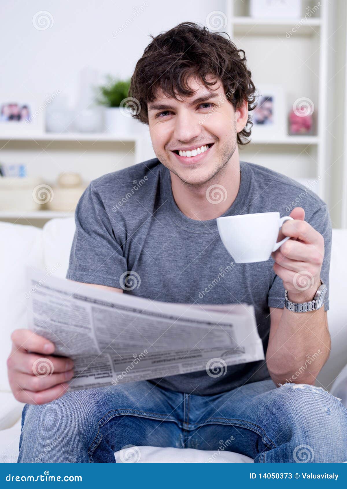 Portrait of man at home stock image. Image of indoors - 14050373