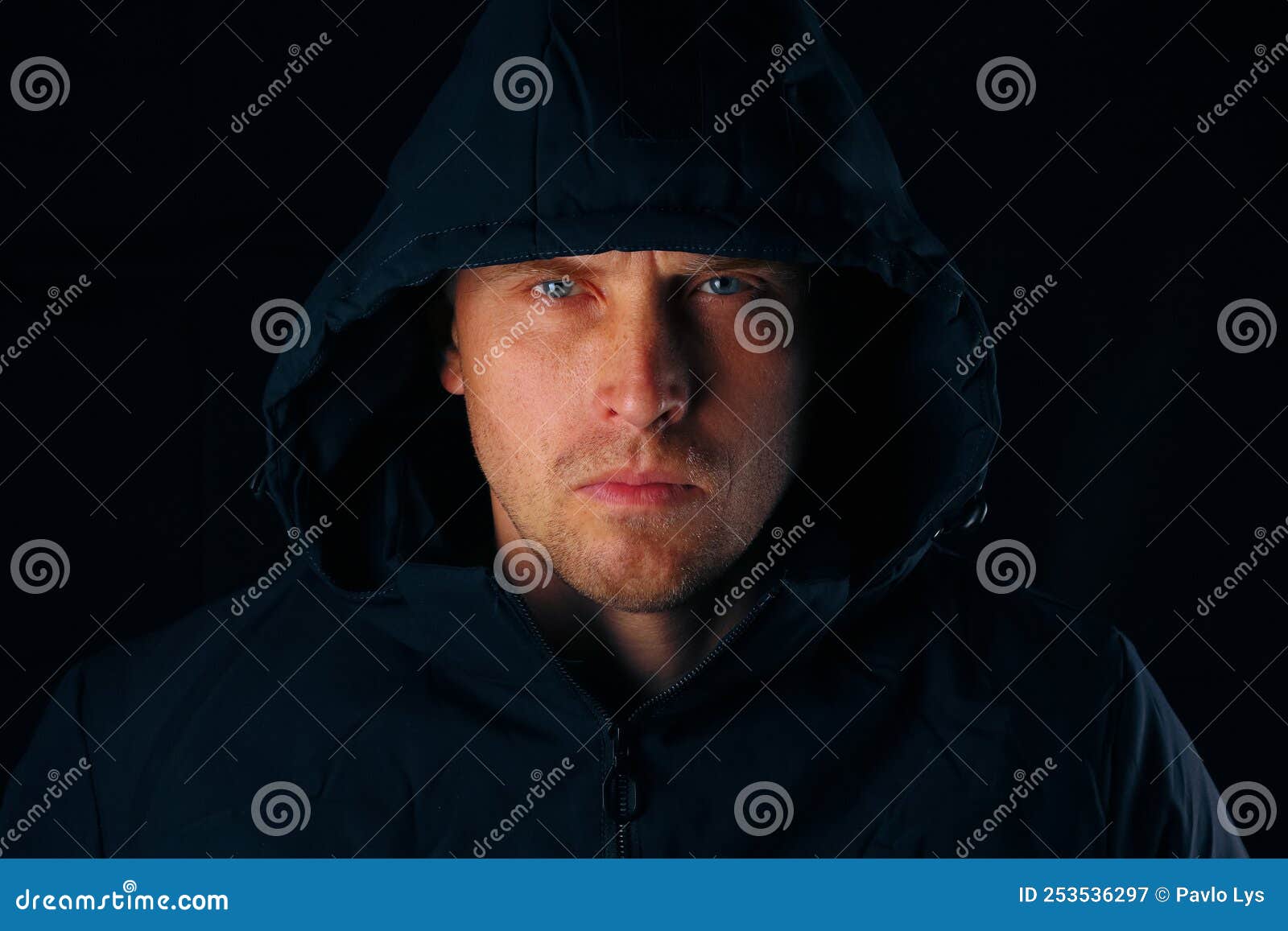 Portrait of a Man in a Hood Stock Image - Image of hooligan, shadow ...