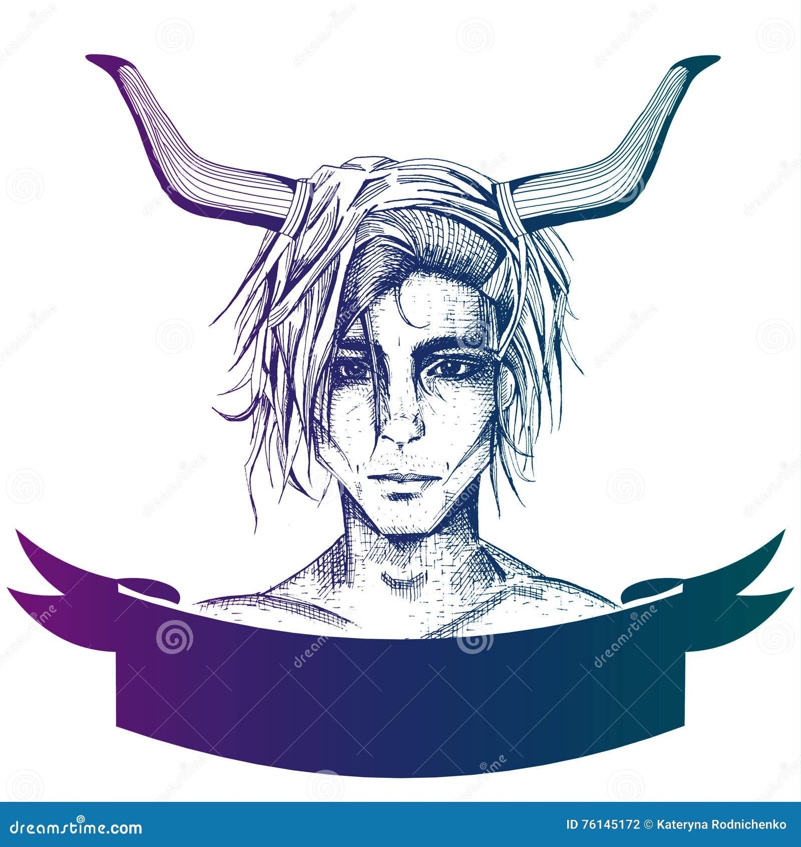 Portrait of a Man with Horns Stock Vector - Illustration of black ...