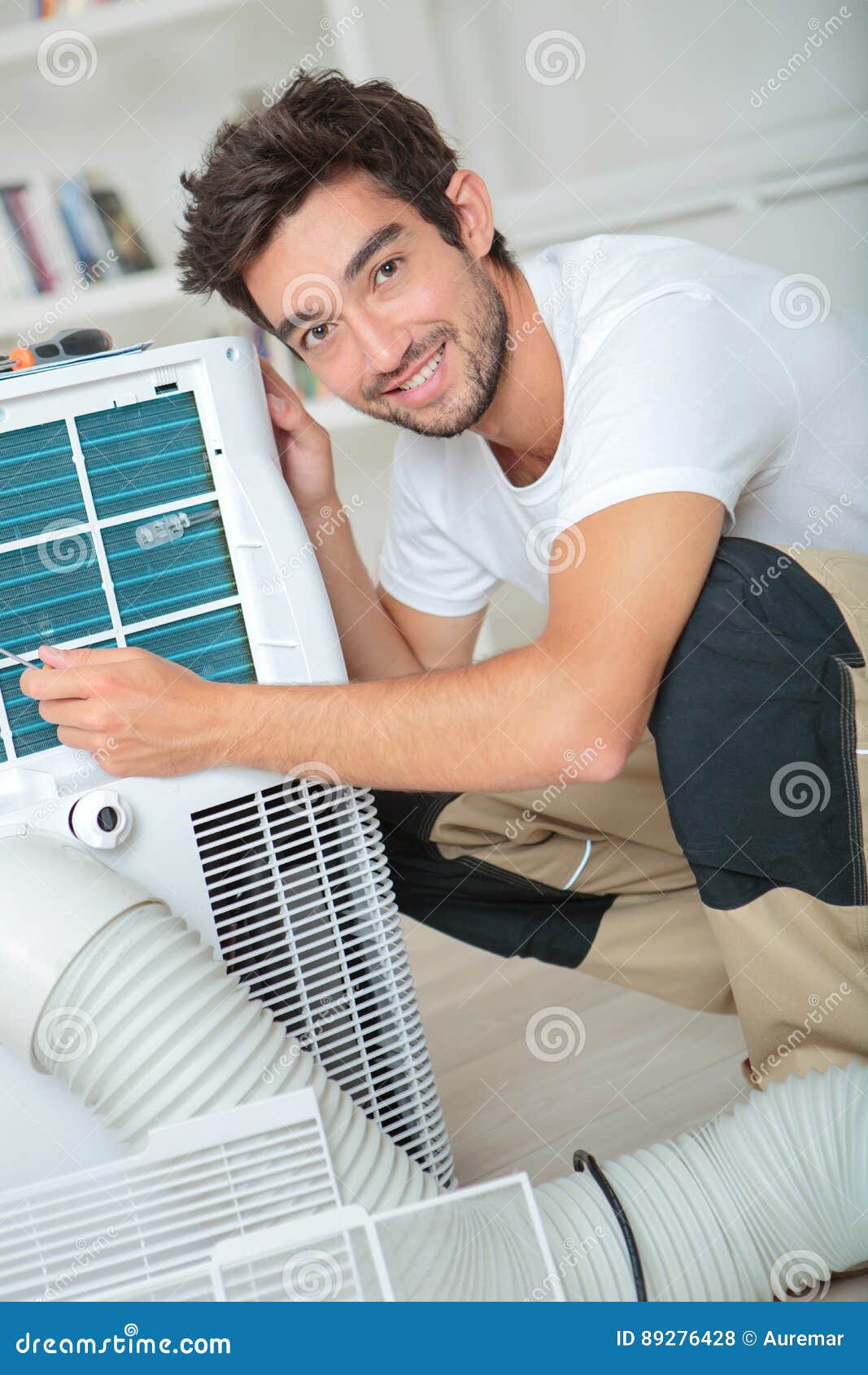 Portrait Man Installing Air Conditioning Stock Photo - Image of ...