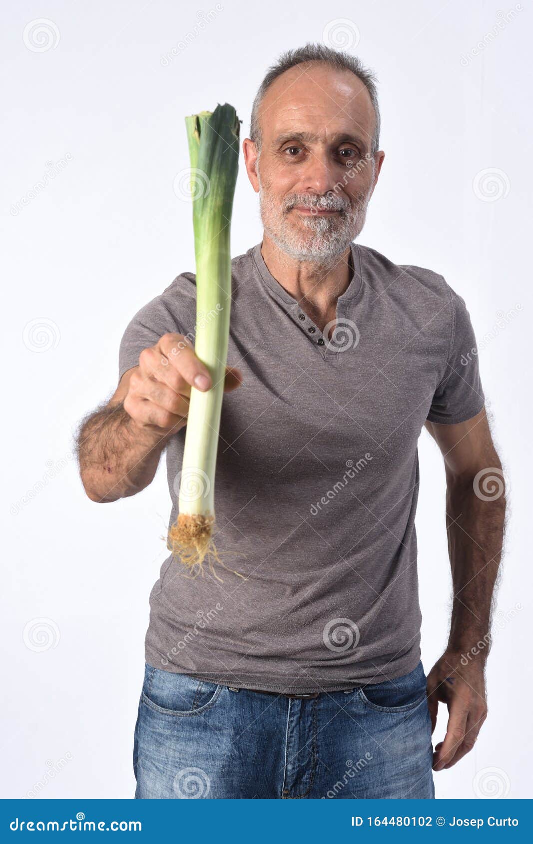 Portrait of a Man with Leek on White Background Stock Photo - Image of ...