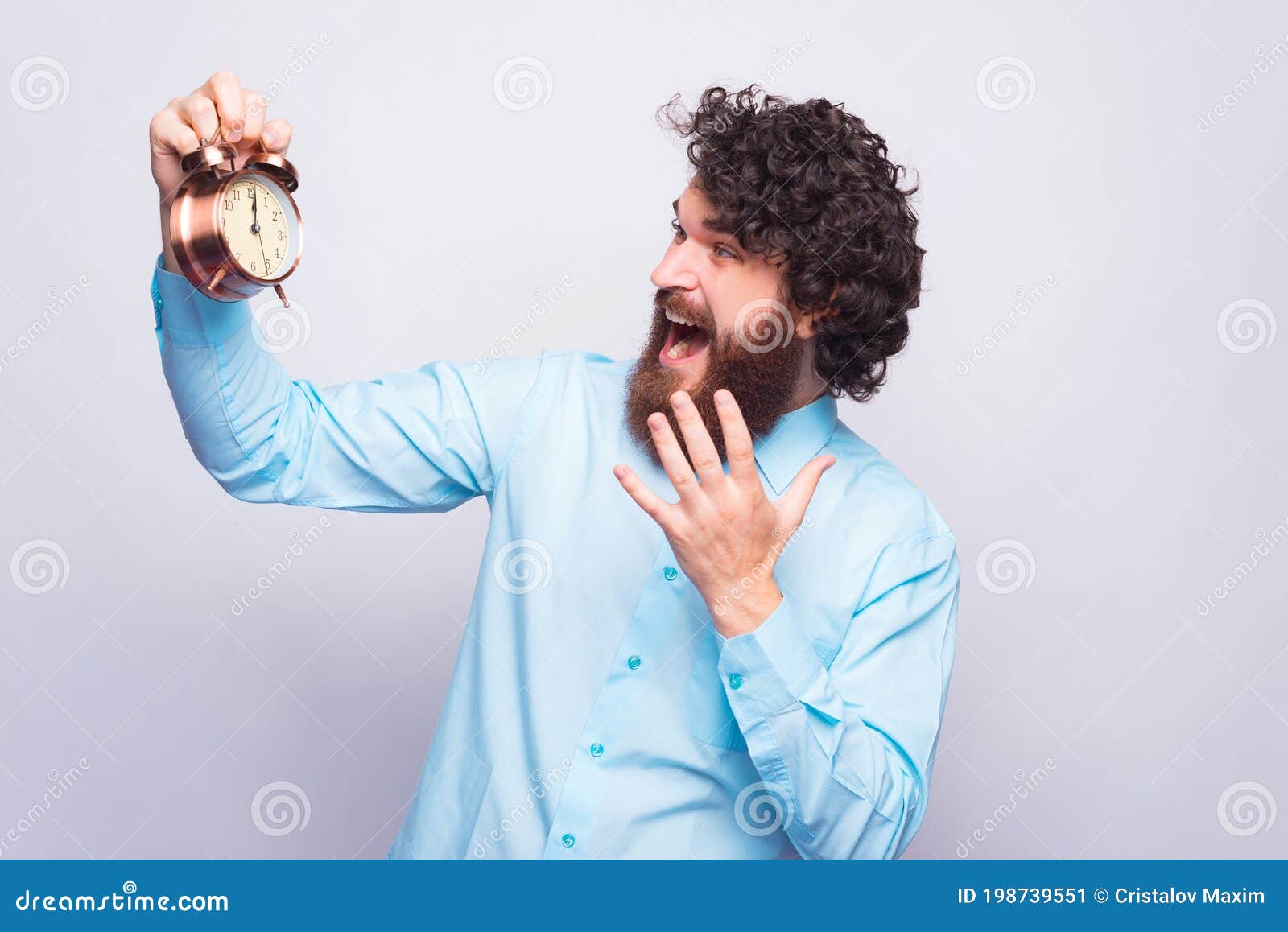 Portrait of Man Looking Afraid at Alarm Clock, I Late, Time Management ...
