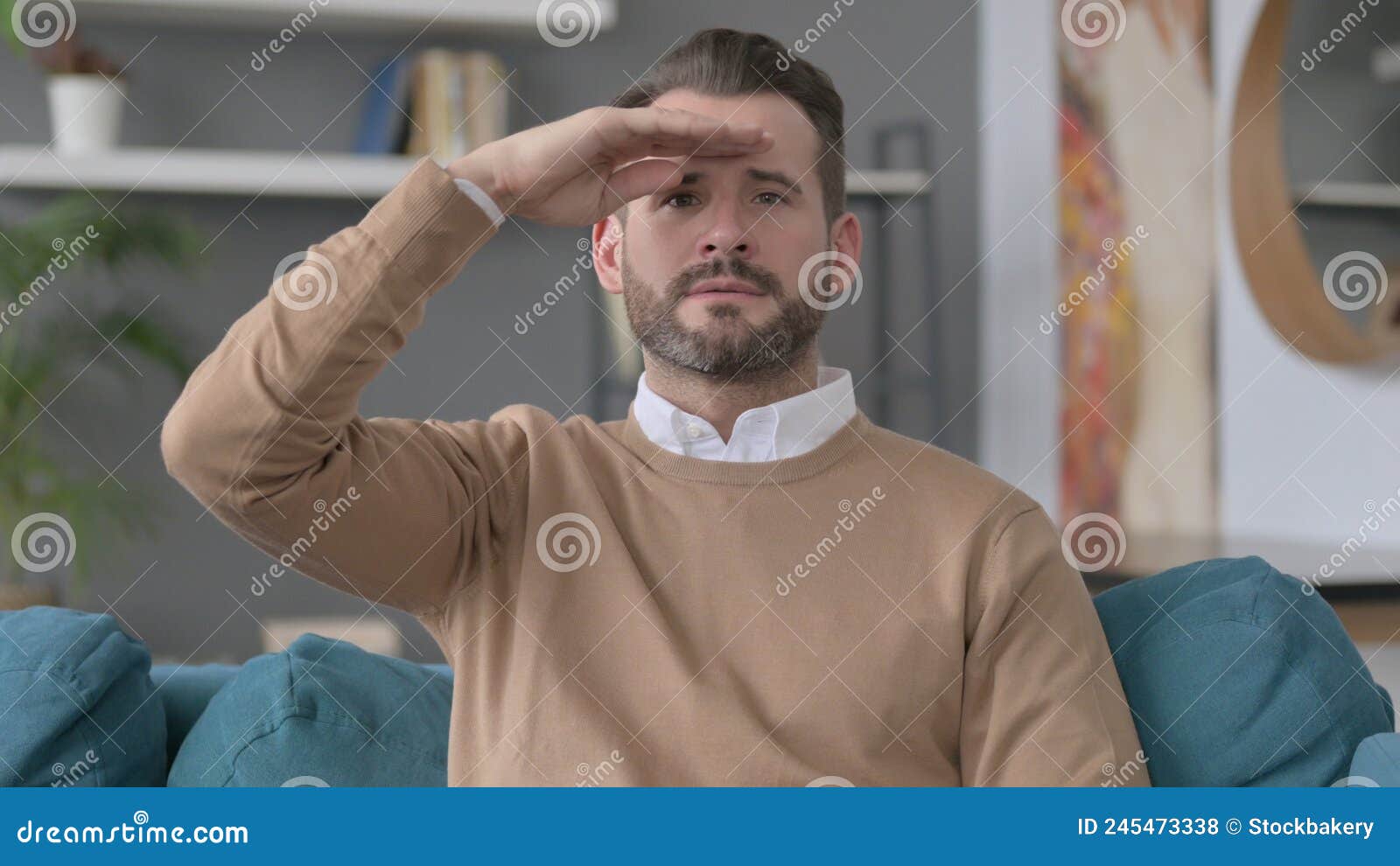 Portrait of Man Looking Around Searching Stock Photo - Image of finding ...