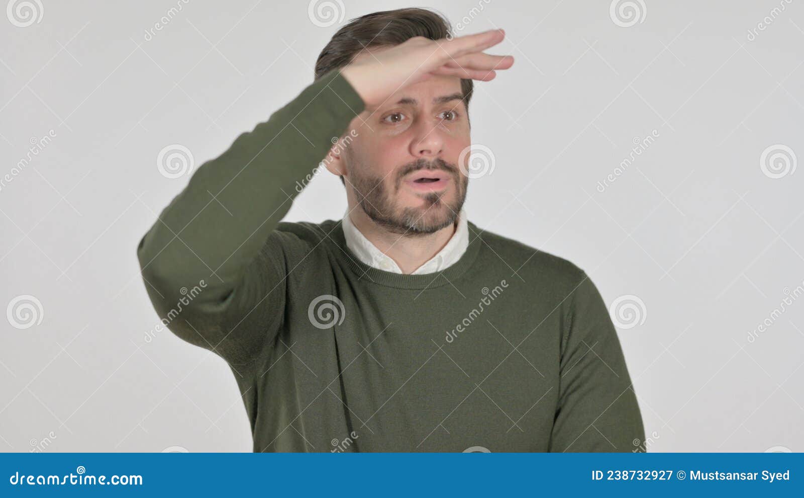 Portrait of Man Looking Around, Searching, White Background Stock Image ...