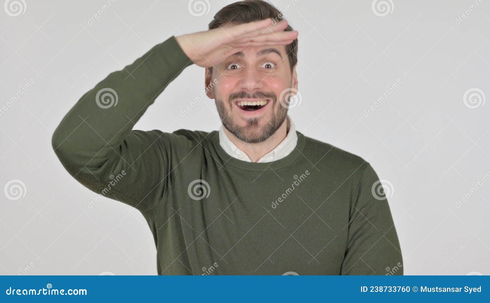 Portrait of Man Looking Around, Searching, White Screen Stock Photo ...