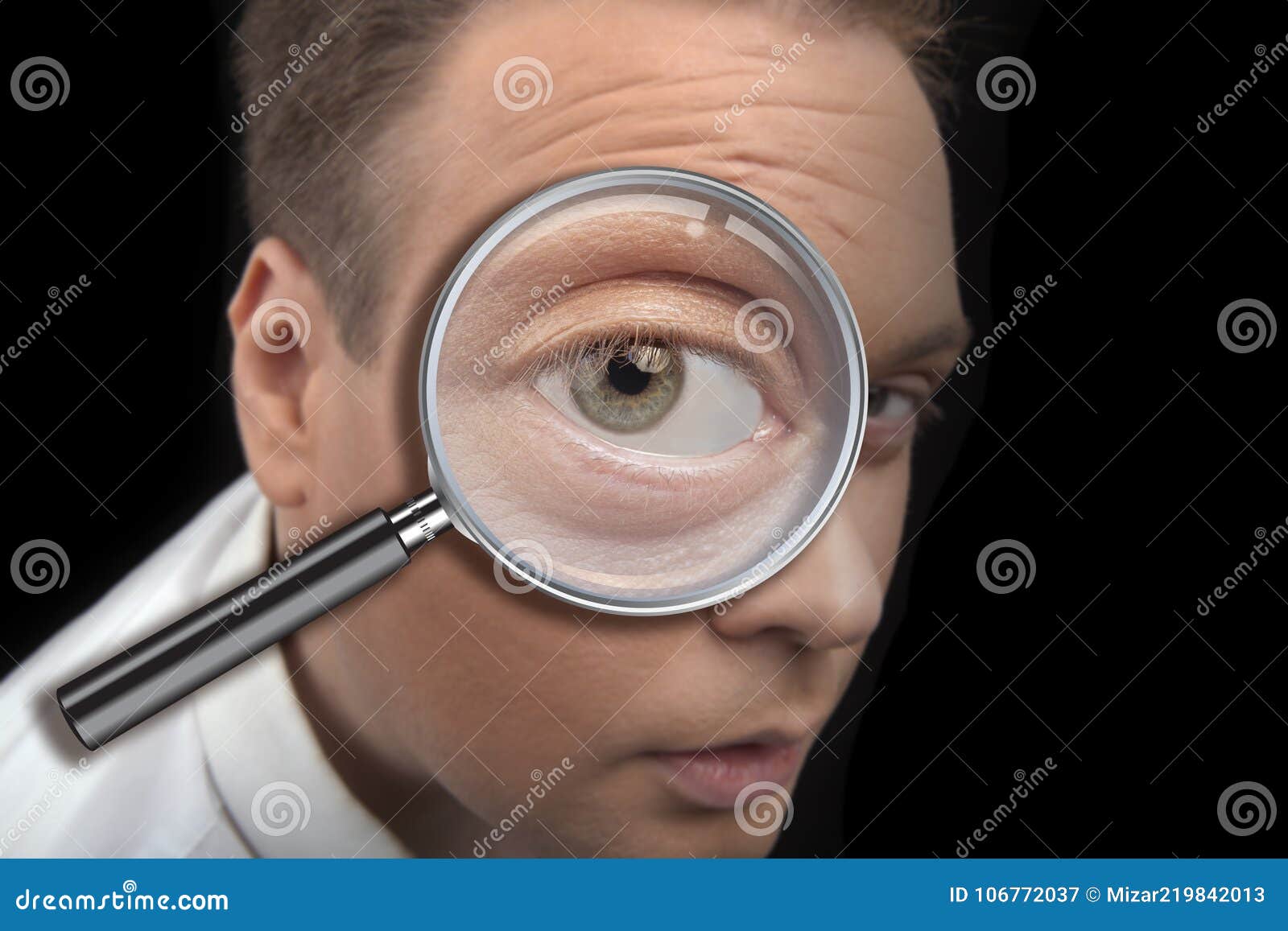 Portrait of a Man Looking in a Magnifying Glass Stock Image - Image of ...