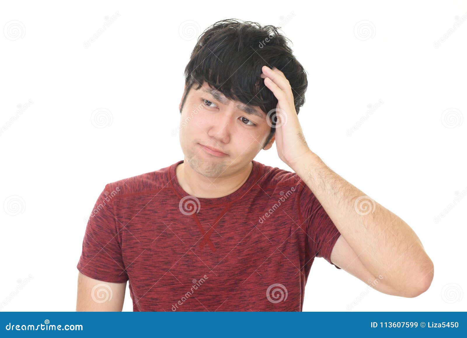 Uneasy Asian man stock image. Image of face, facial - 113607599
