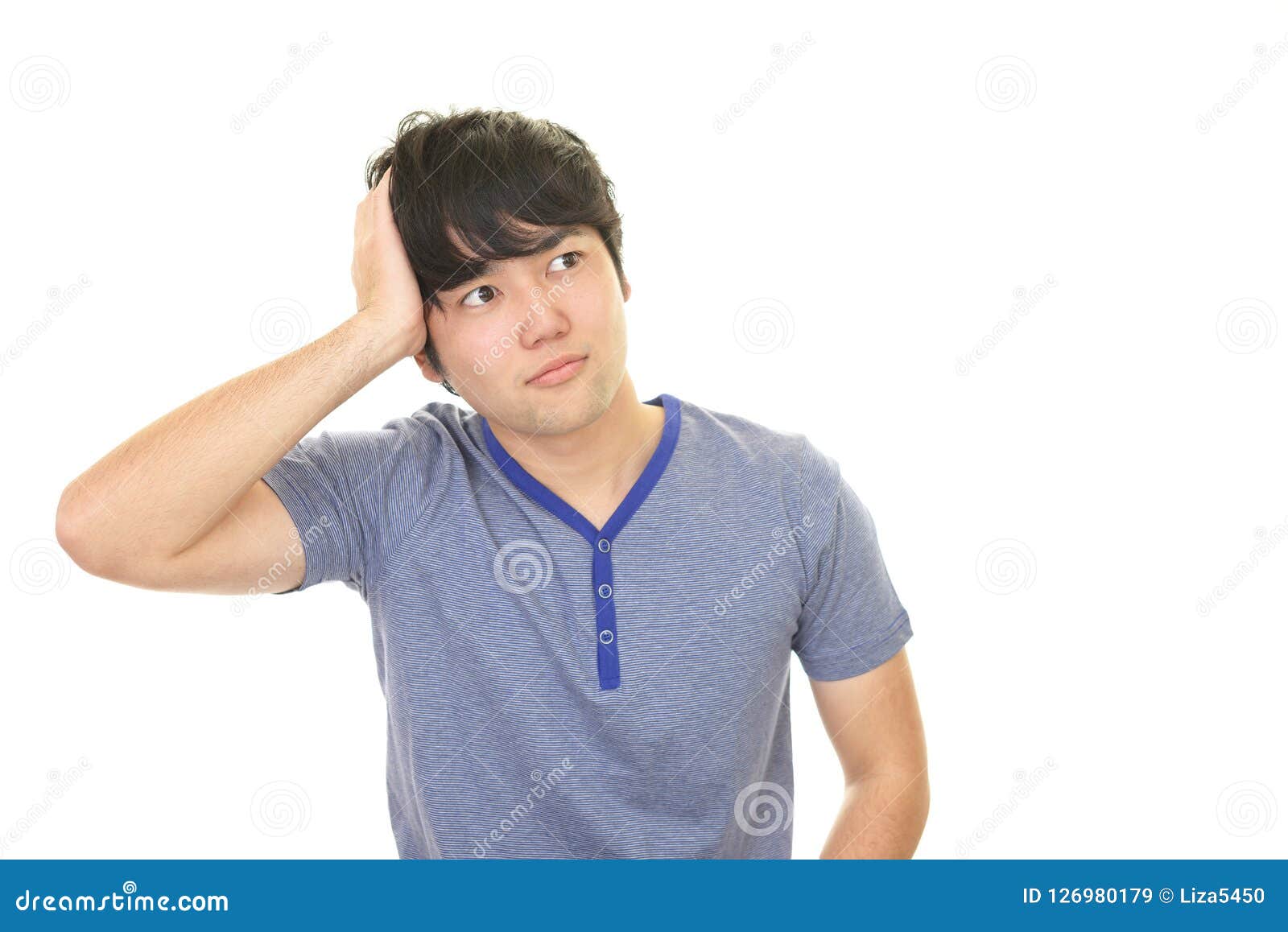 Uneasy Asian man stock image. Image of masculine, emotional - 126980179