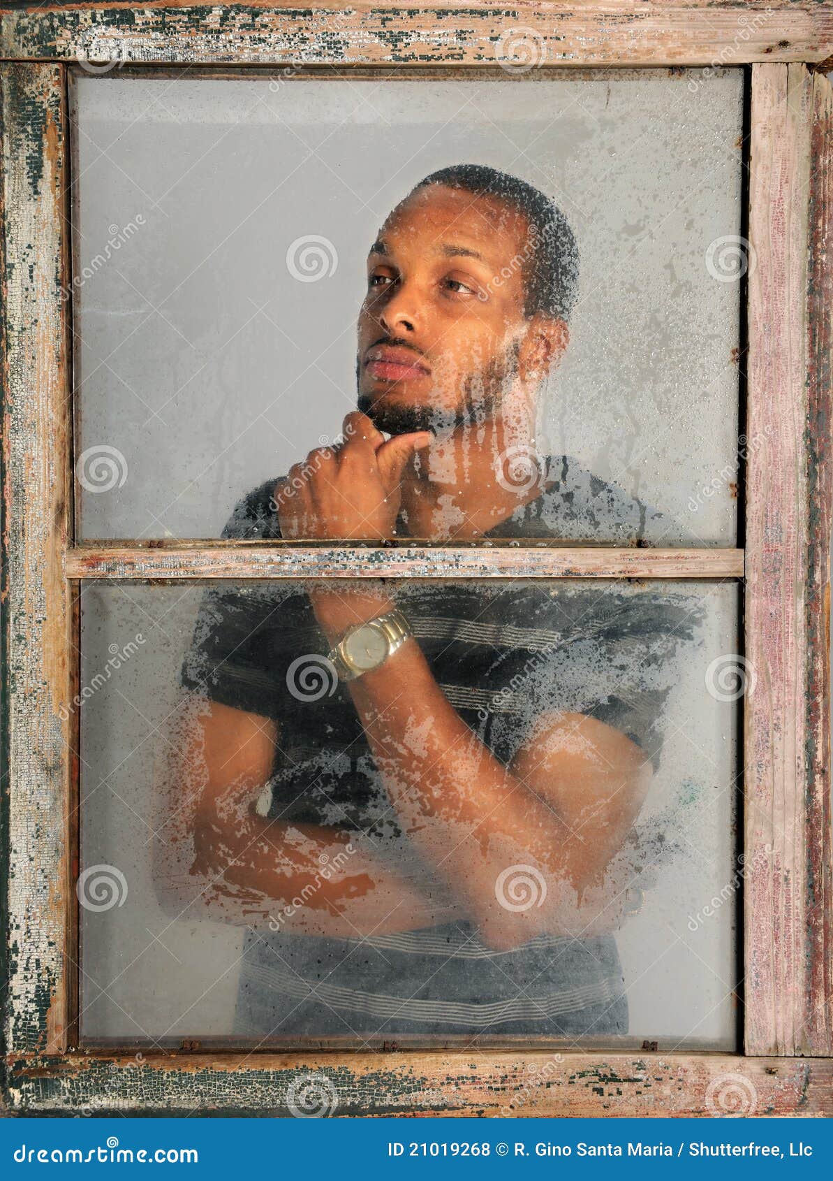 Portrait of Man Looking through Window Stock Photo - Image of handsome ...