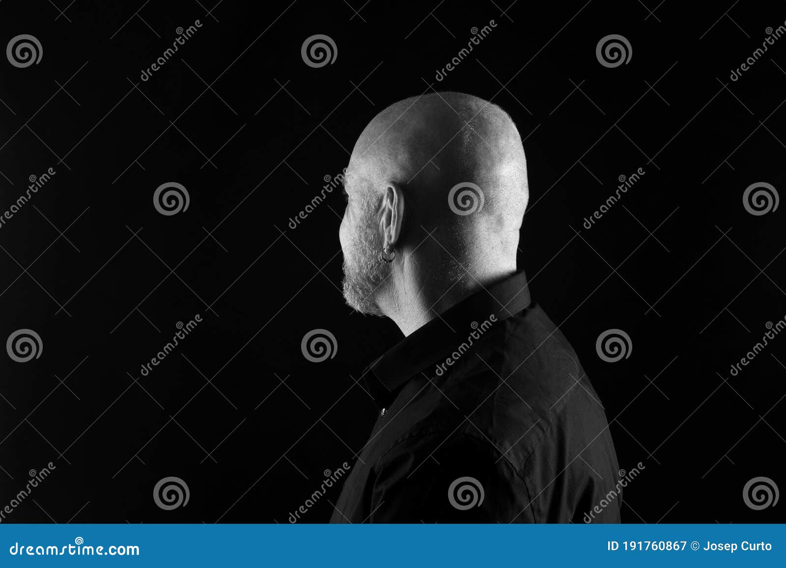 Portrait of a Man in Low Key, Rear View of Head Stock Image - Image of ...