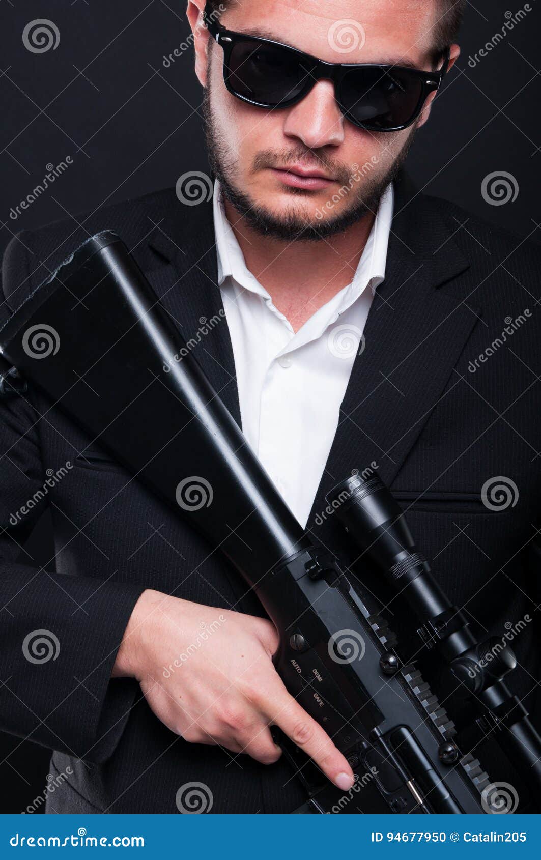 Portrait of Man with Machine Gun in Hands Stock Photo - Image of attack ...