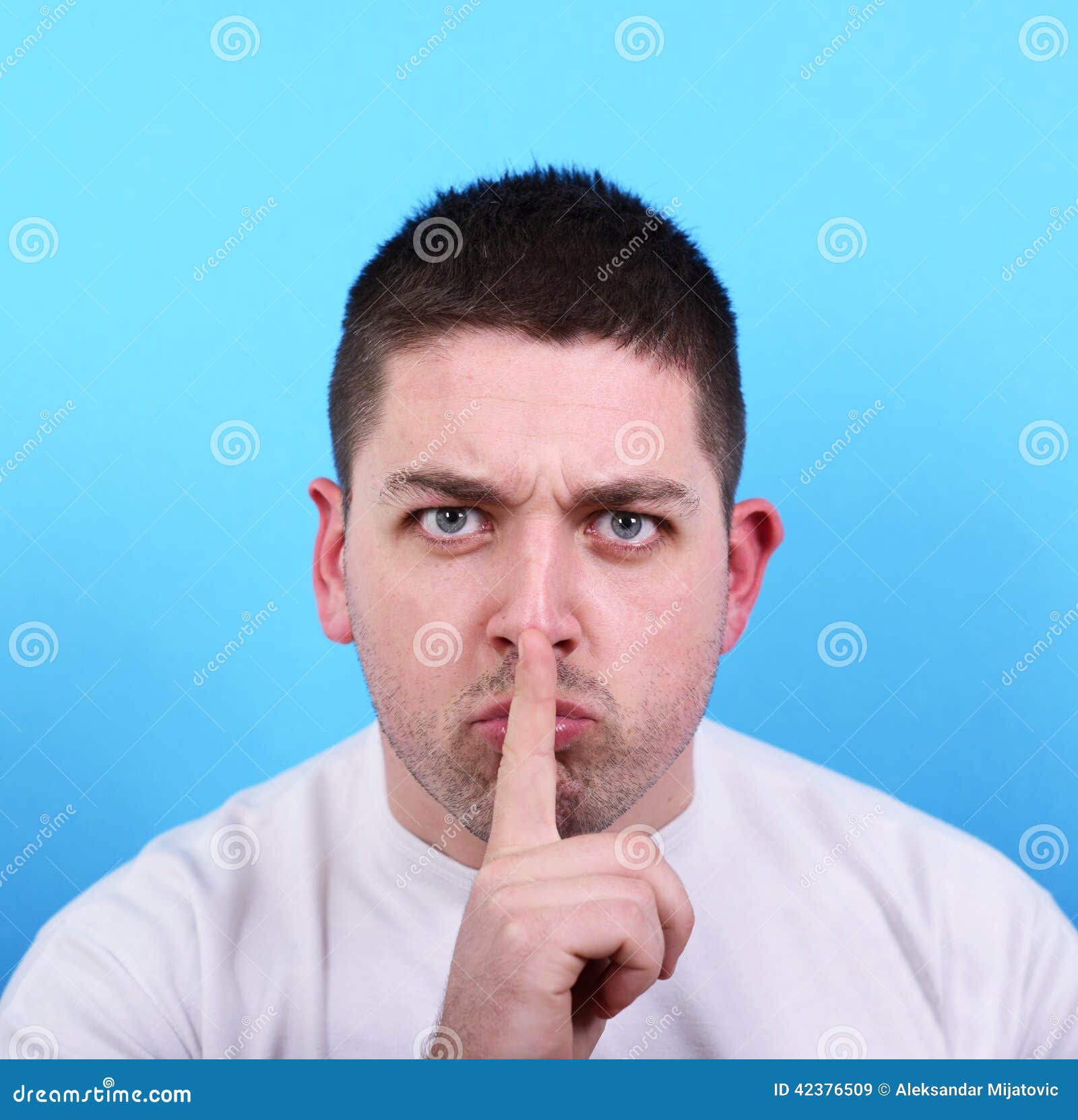 Portrait of Man Making Silence Gesture Stock Image - Image of caucasian ...
