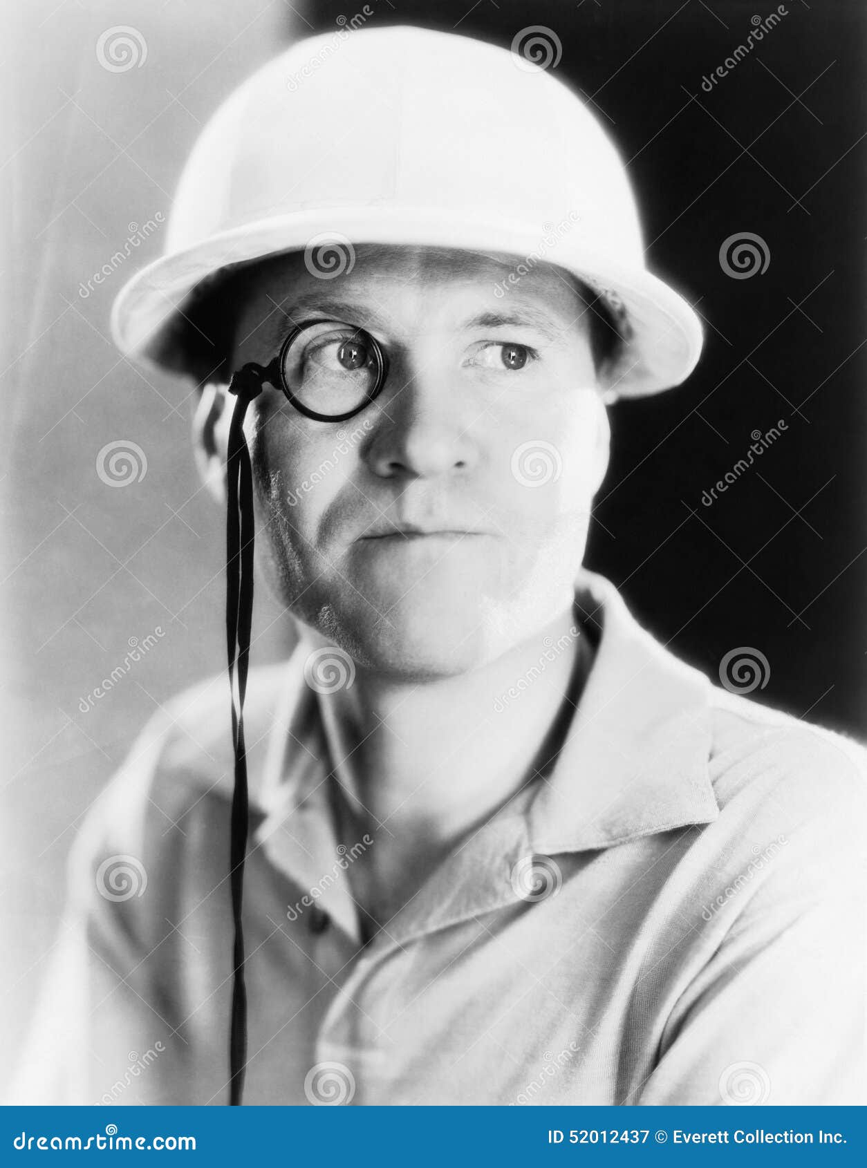 Portrait of Man with Monocle and Helmet Stock Image - Image of glasses ...