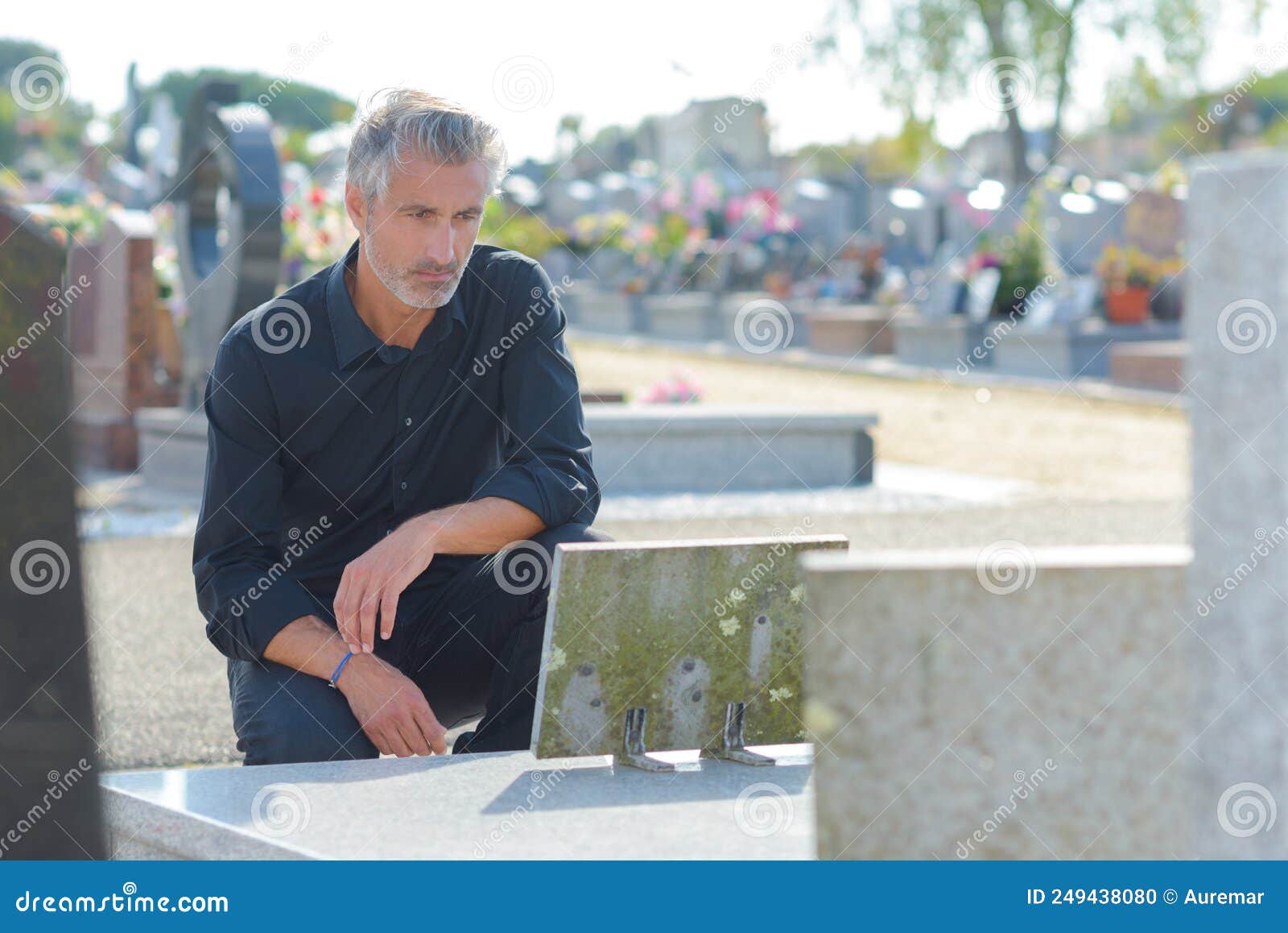 Portrait Man Mourning at Grave Stock Photo - Image of grave, buried ...
