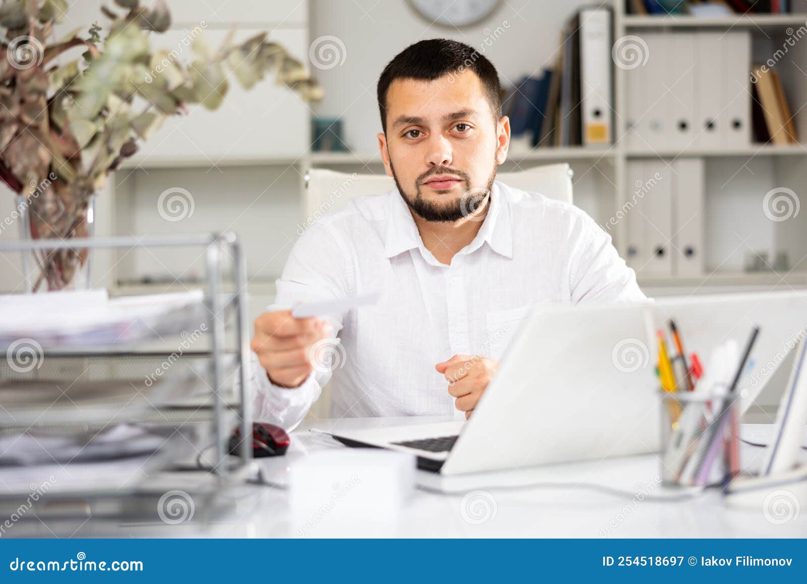 Portrait of Man Office Worker Giving Document Stock Image - Image of ...