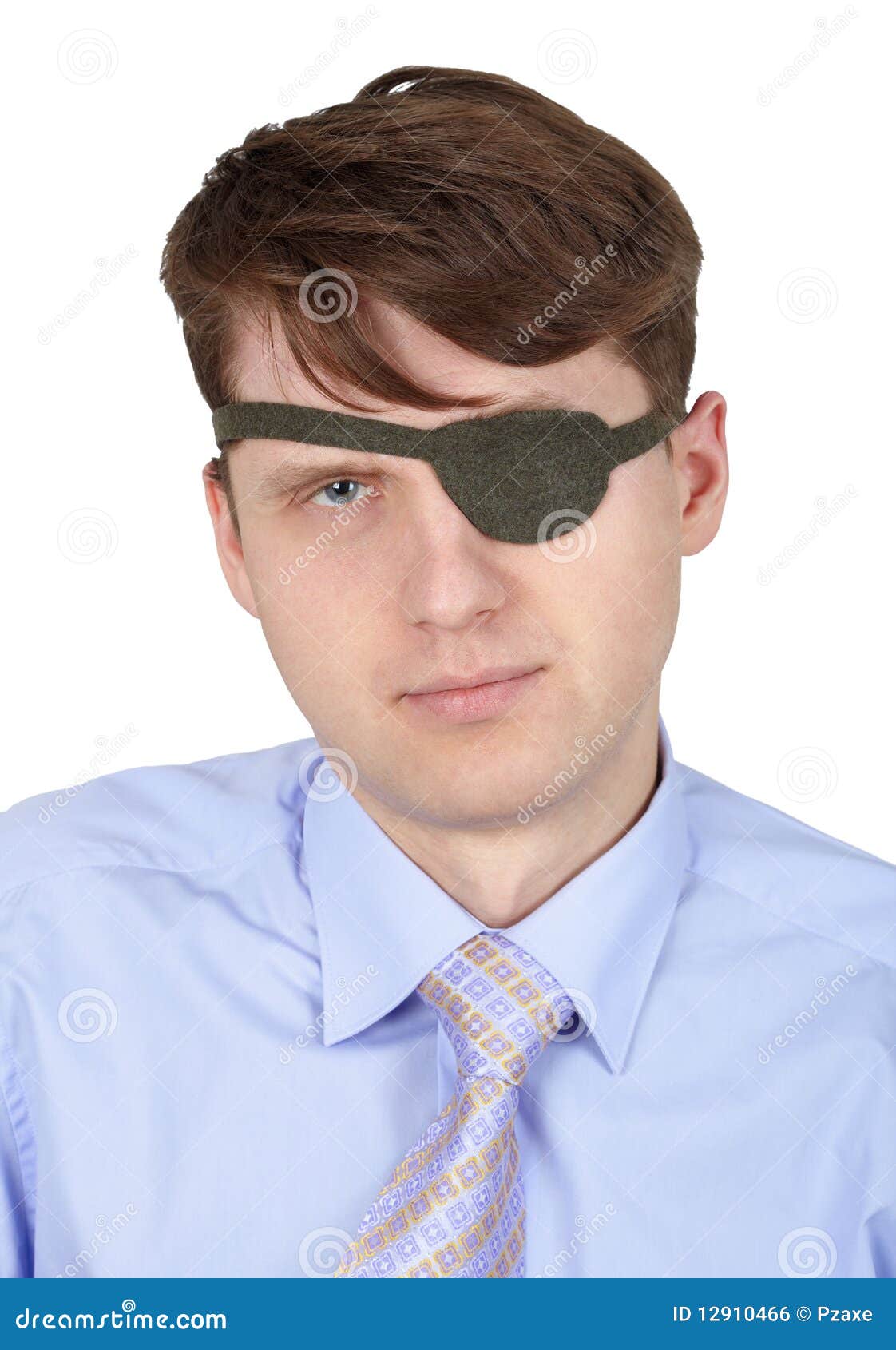 Portrait of Man with One Eye on White Background Stock Photo - Image of ...