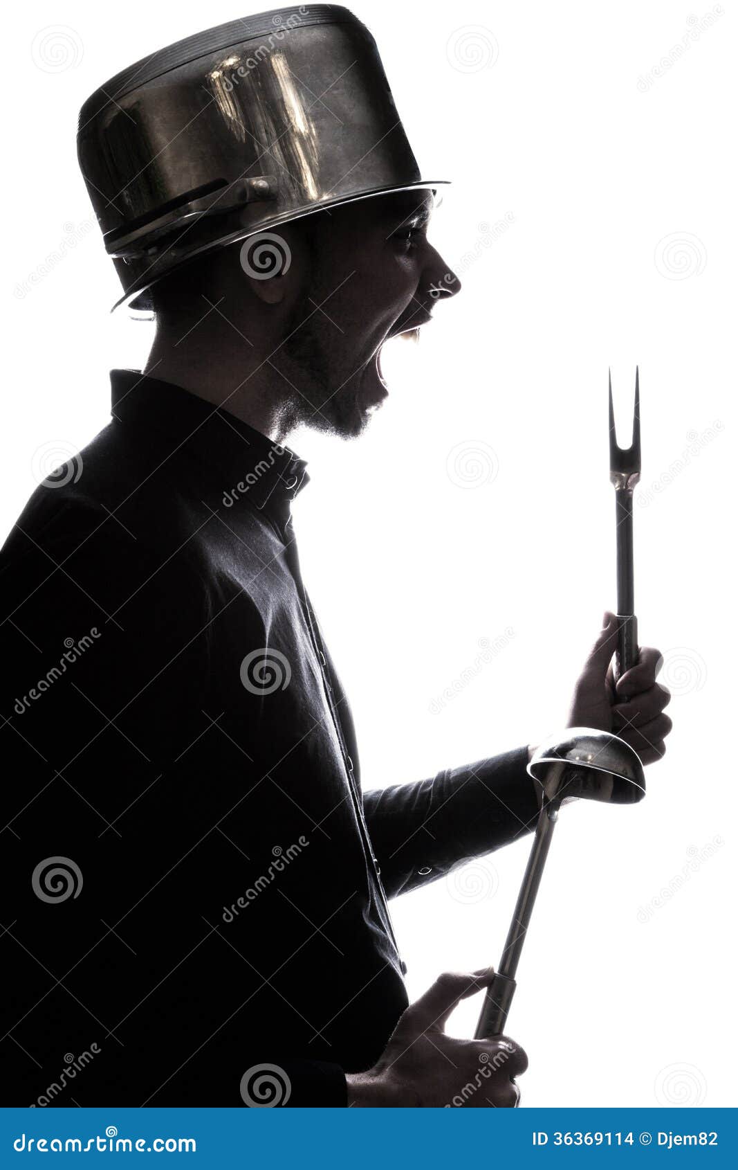 Portrait of a Man with Pan on His Head Stock Photo - Image of adult ...