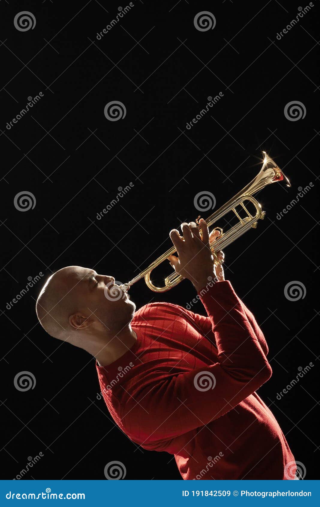 Portrait of Man Playing Trumpet Side View Stock Image - Image of ...
