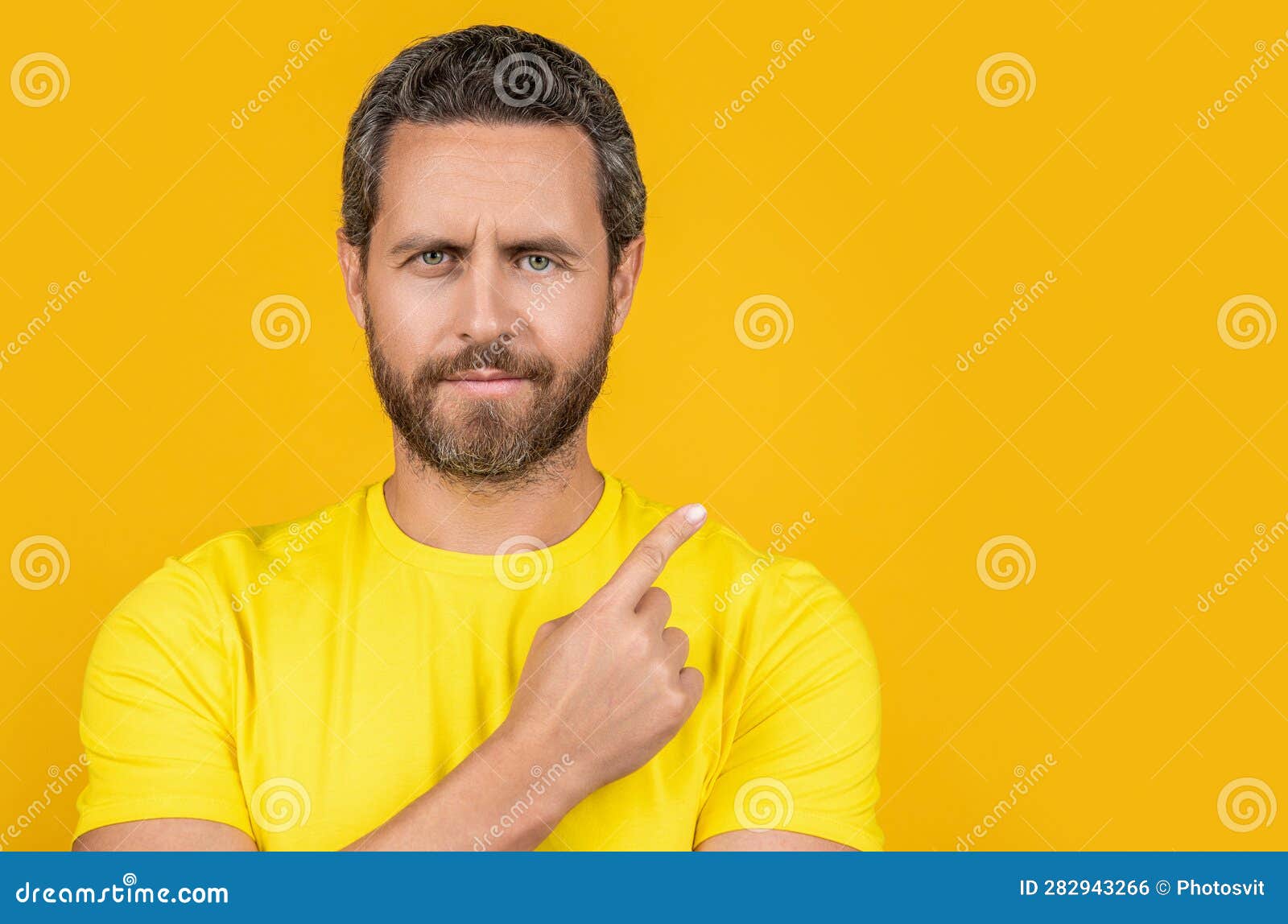 Portrait of Man Pointing at Advertisement Offer on Background. Man ...