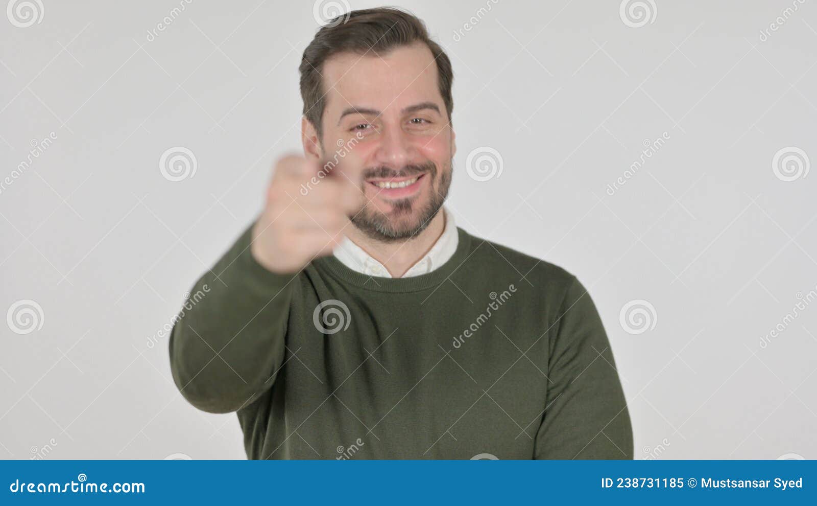Portrait of Man Pointing at the Camera, White Screen Stock Image ...