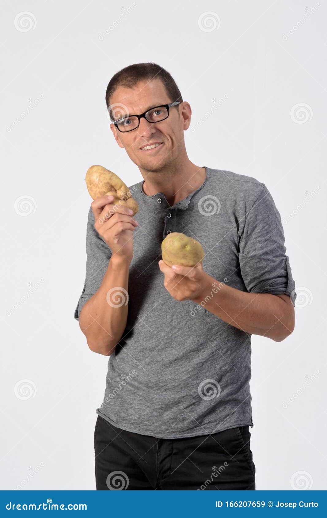 Portrait of a Man with Potato on White Background Stock Image - Image ...