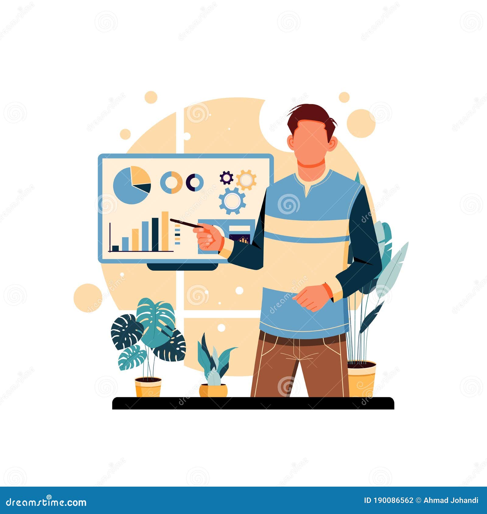 Portrait of Man Presentation, Flat Design Concept. Vector Illustration ...