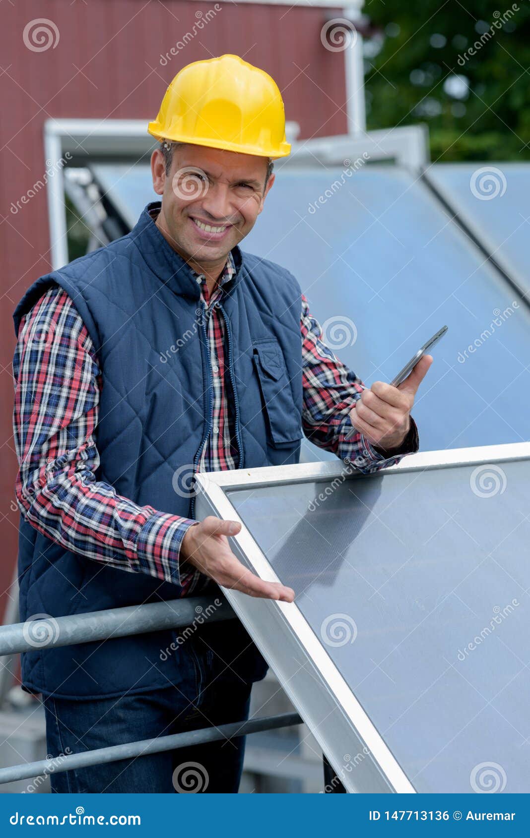 Portrait Man Presenting Solar Panel Stock Photo - Image of cell, proud ...