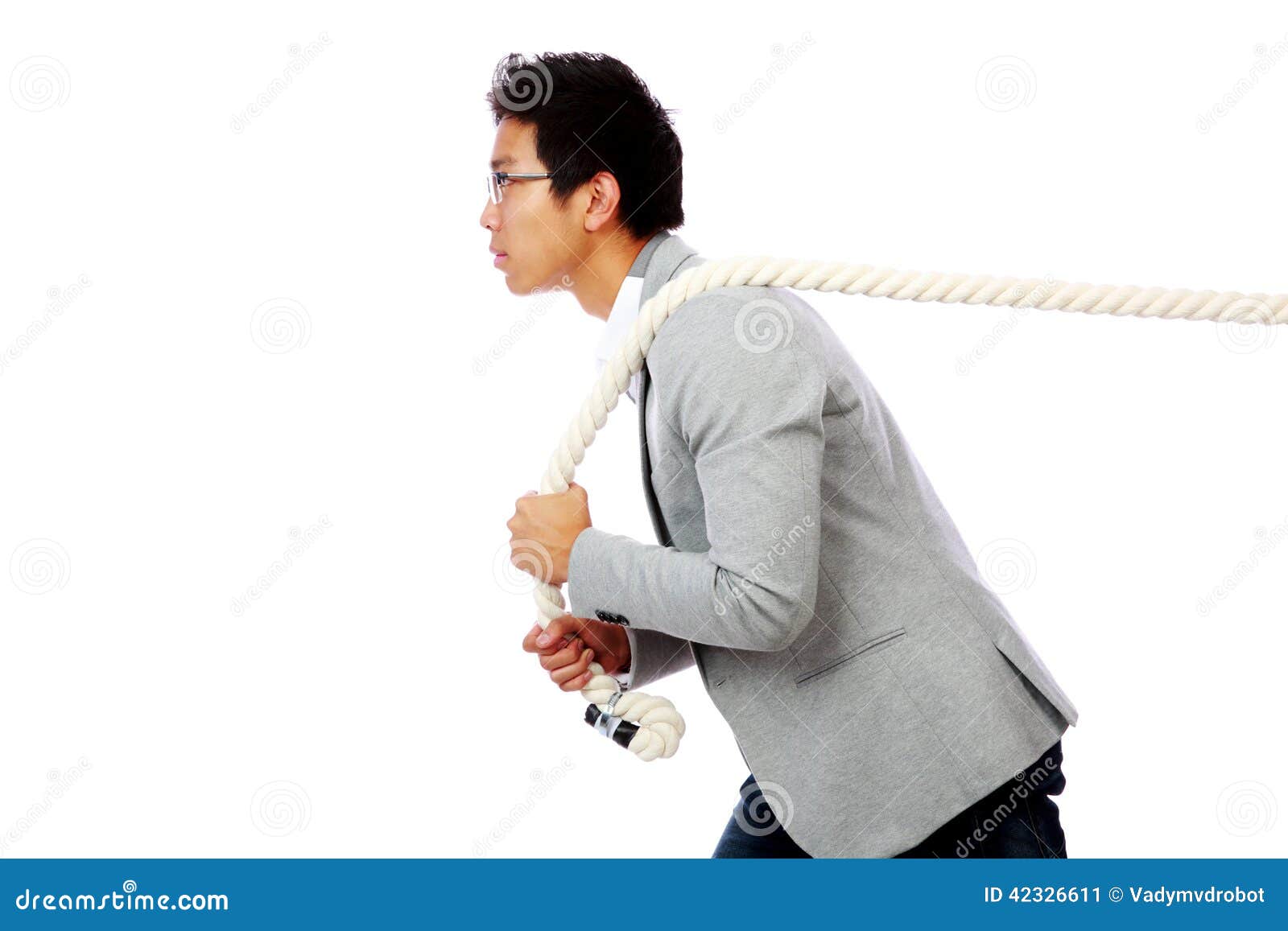 Portrait of a Man Pulling Rope Stock Image - Image of asian, endurance ...