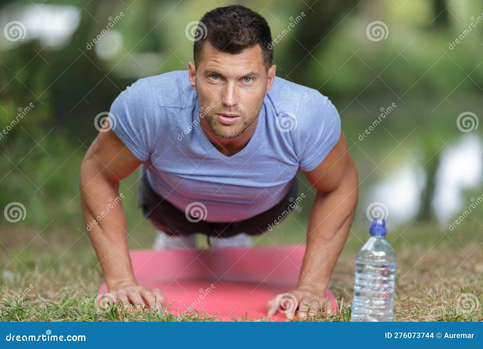 Portrait Man and Push-ups in Nature Stock Photo - Image of nature ...