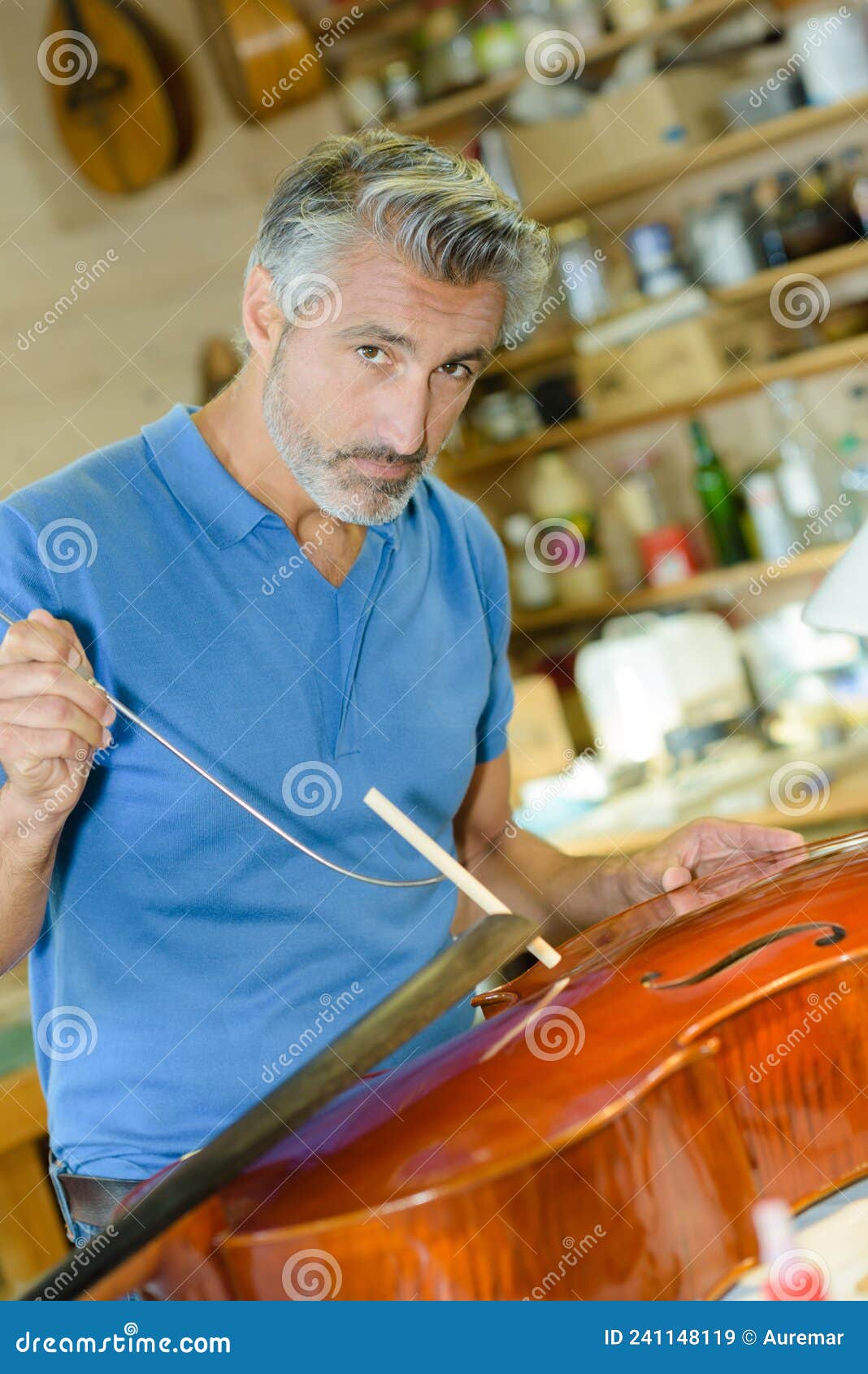 Portrait Man Putting New Strings Stock Image - Image of skill, string ...
