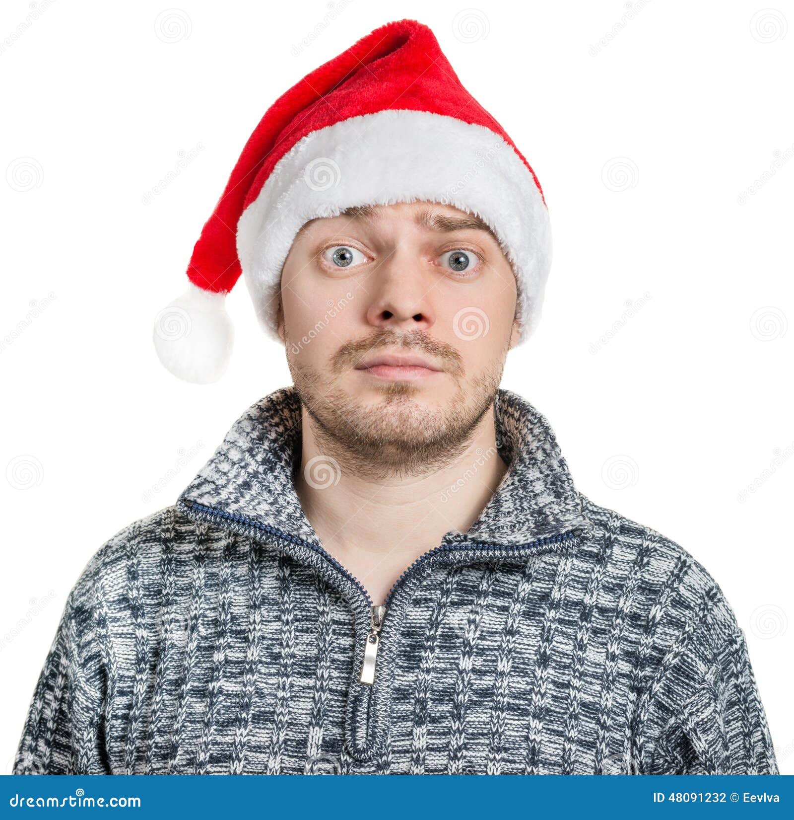 Portrait of a Man with Red Santa Hat. Stock Photo - Image of blue ...