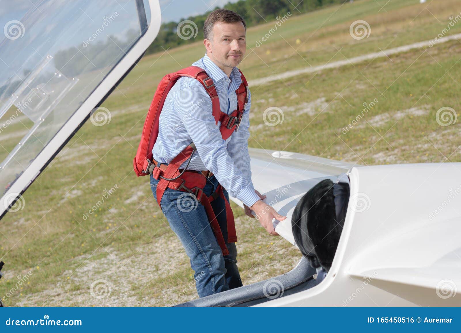 Portrait Man during Safety in Landing Stock Photo - Image of ...