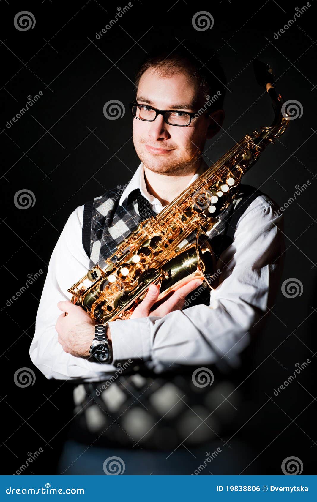 Portrait of a Man with a Saxophone Stock Photo - Image of sitting ...