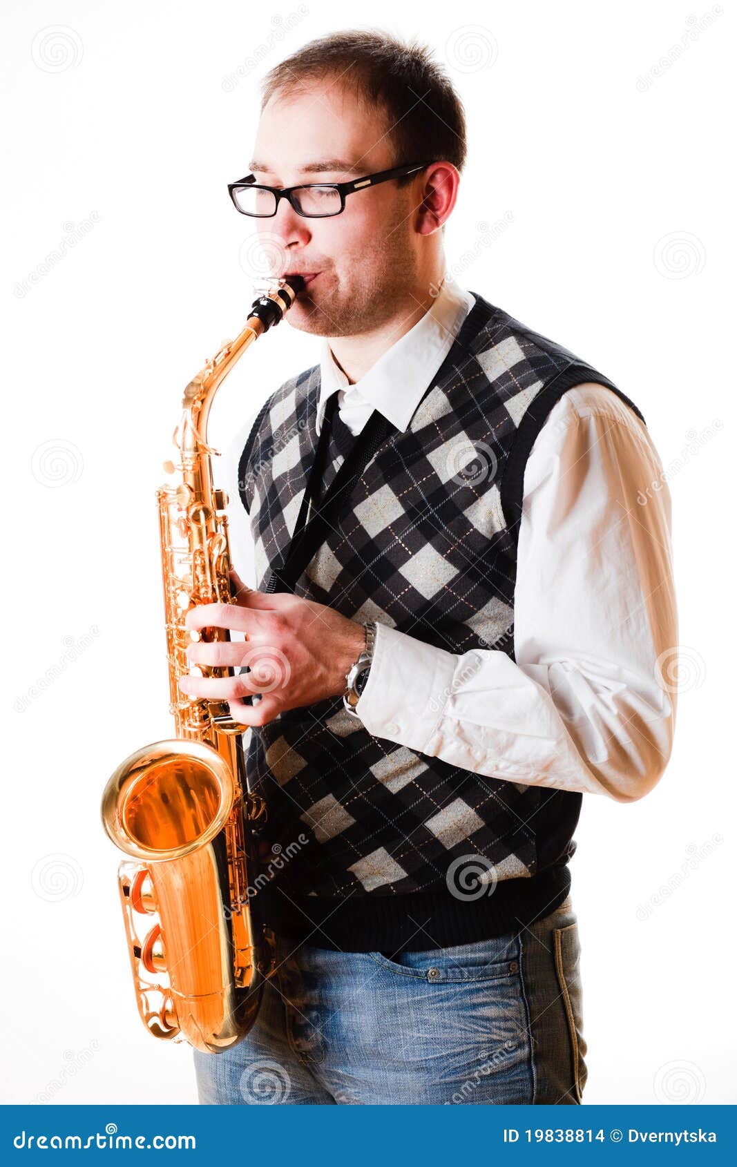 Portrait of a Man with a Saxophone Stock Photo - Image of enjoying ...