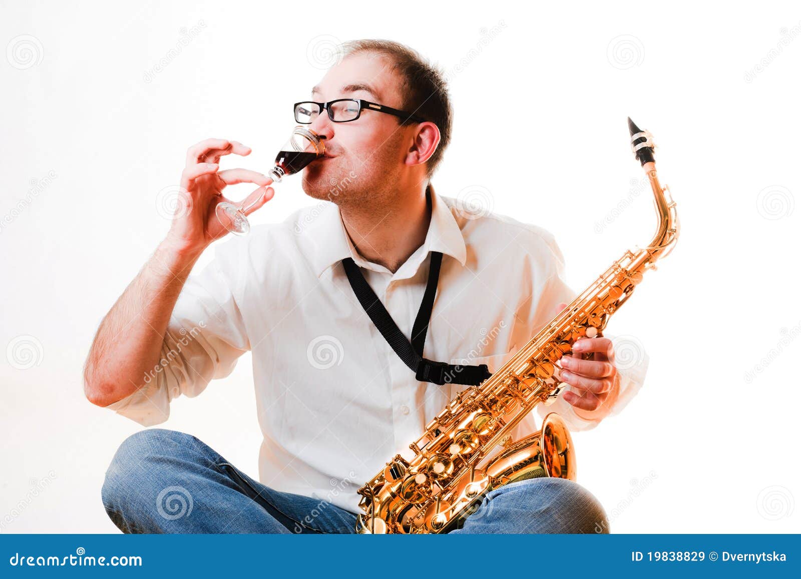 Portrait of a Man with a Saxophone Stock Image - Image of serious ...
